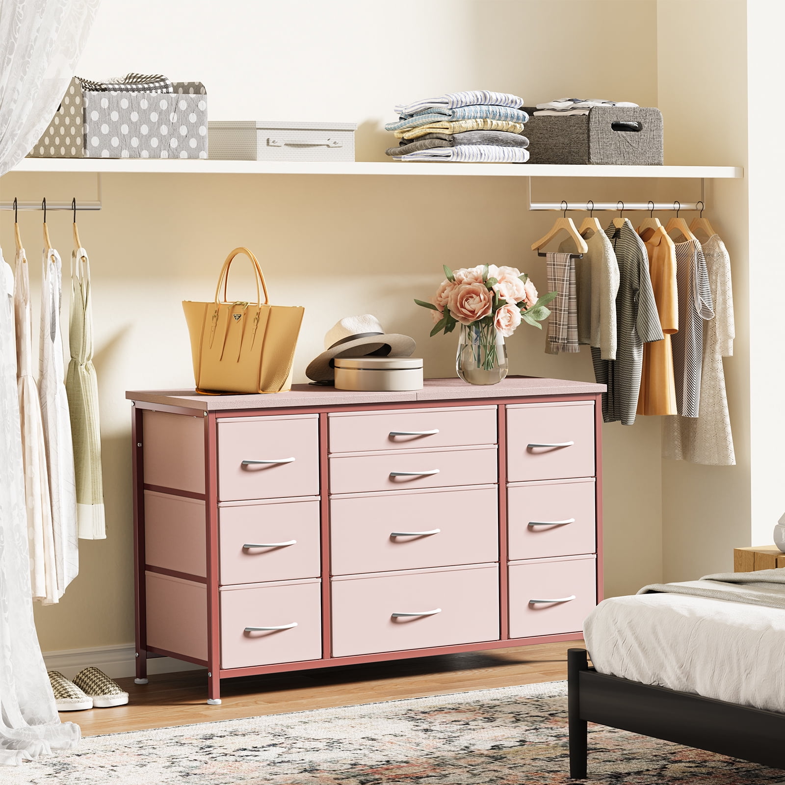 Wide Dresser with 10 Large Drawers for 55 Long TV Stand with Power Outlet Entertainment Center for Bedroom Living Room Closet Entryway Sturdy Metal Frame Walmart