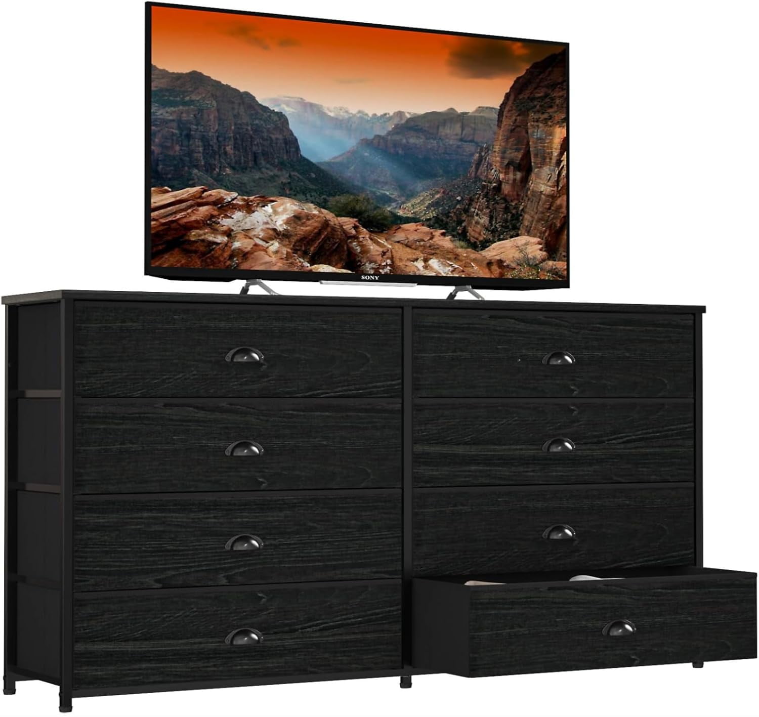 Wide Dresser with 8 Fabric Drawers, TV Entertainment Center with ...