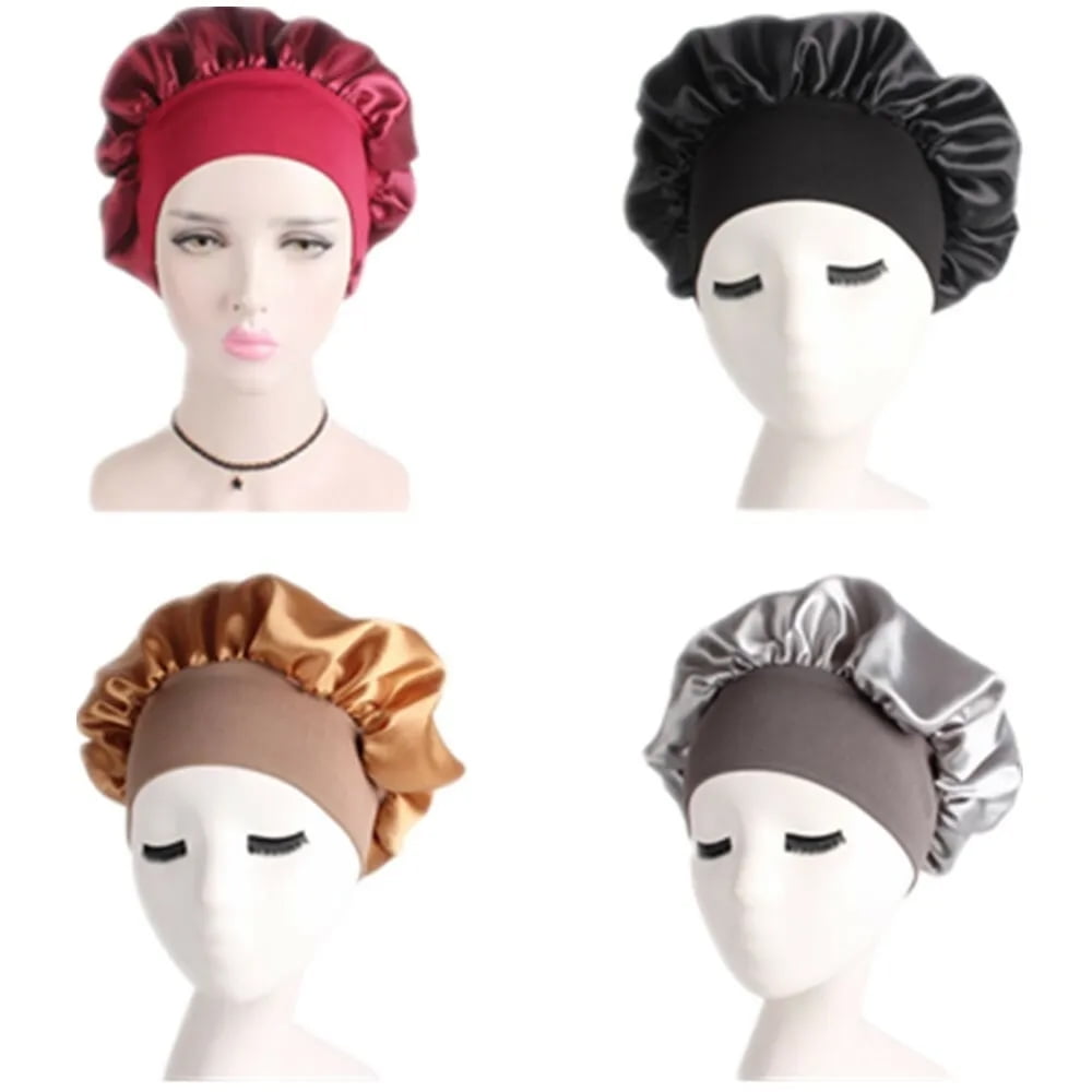 Wide Elastic Band Satin Sleep Bonnet Soft Night Sleeping Cap for Women ...