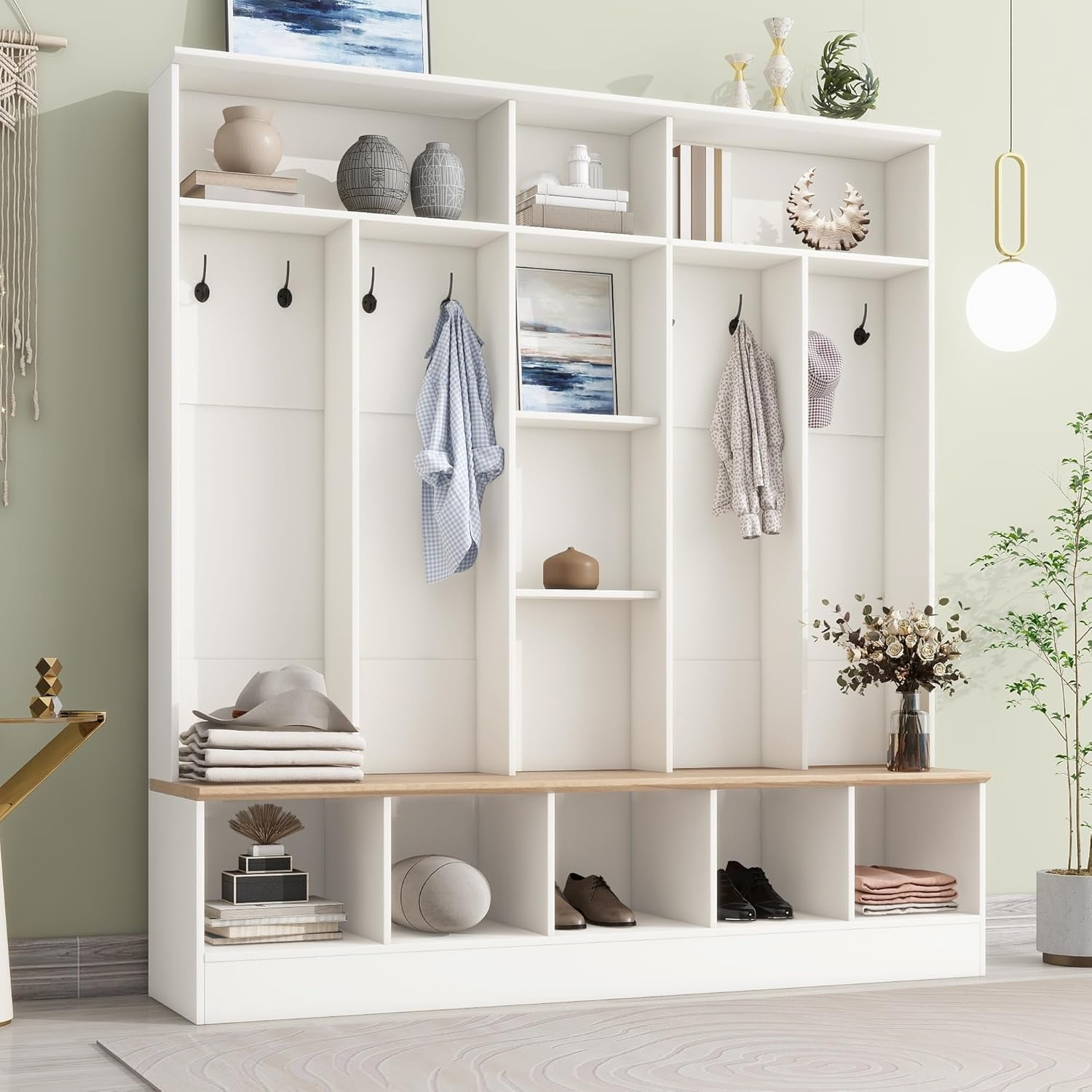 Wide Entryway Hall Tree with Storage Bench 60" Hall Tree with Shoe ...