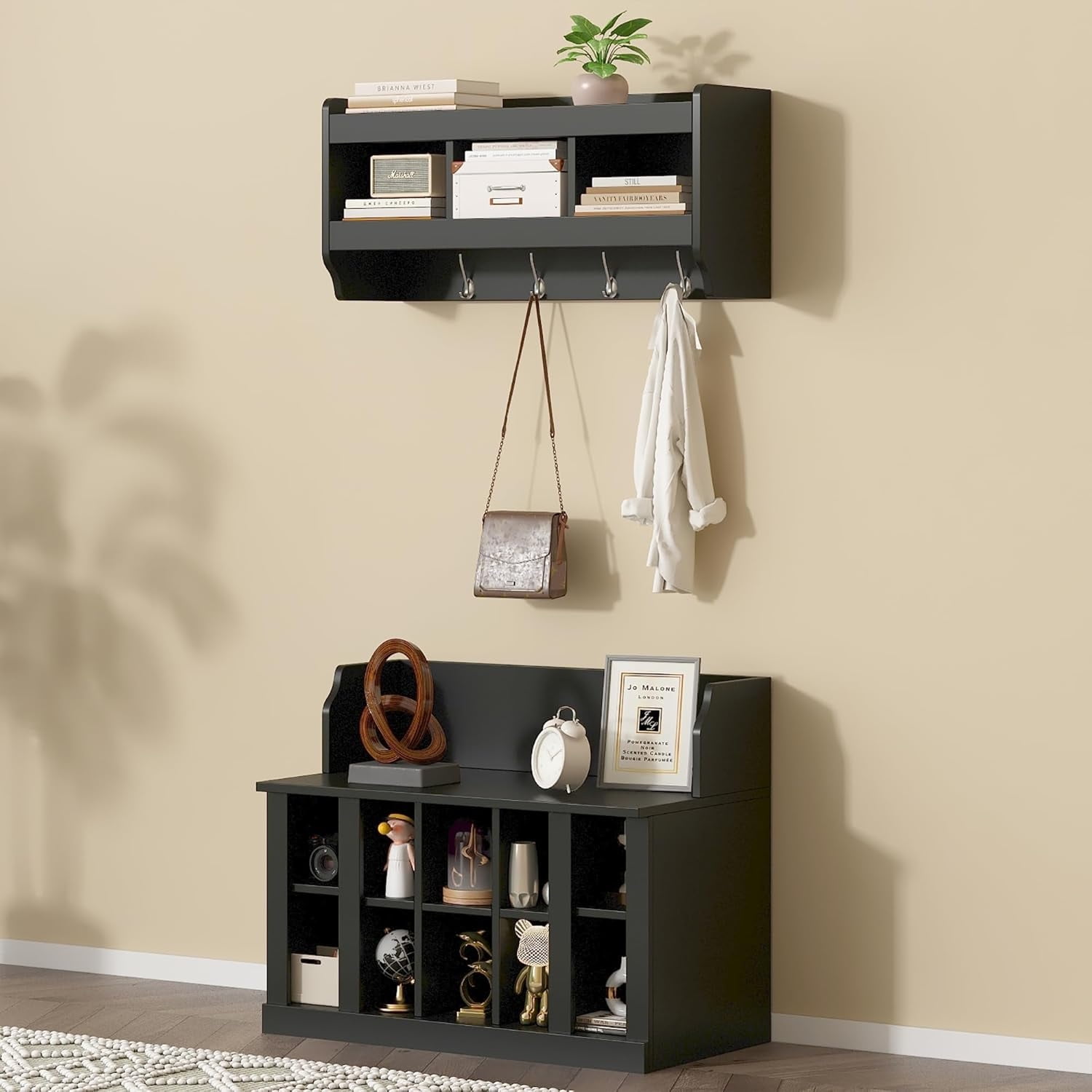 Wide Entryway Hall Tree with Storage Bench 60" Hall Tree with Shoe ...