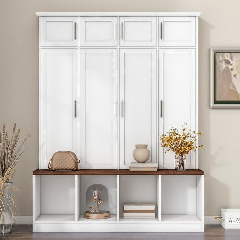 Wide Hall with Brown Wood Grain Bench, Entryway Bench with Open Storage ...