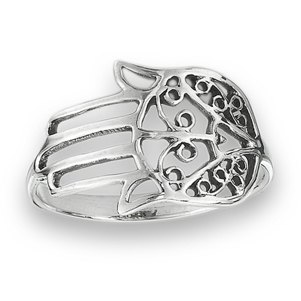 Wide Hamsa Filigree Hand of God Ring .925 Sterling Silver Band Jewelry ...