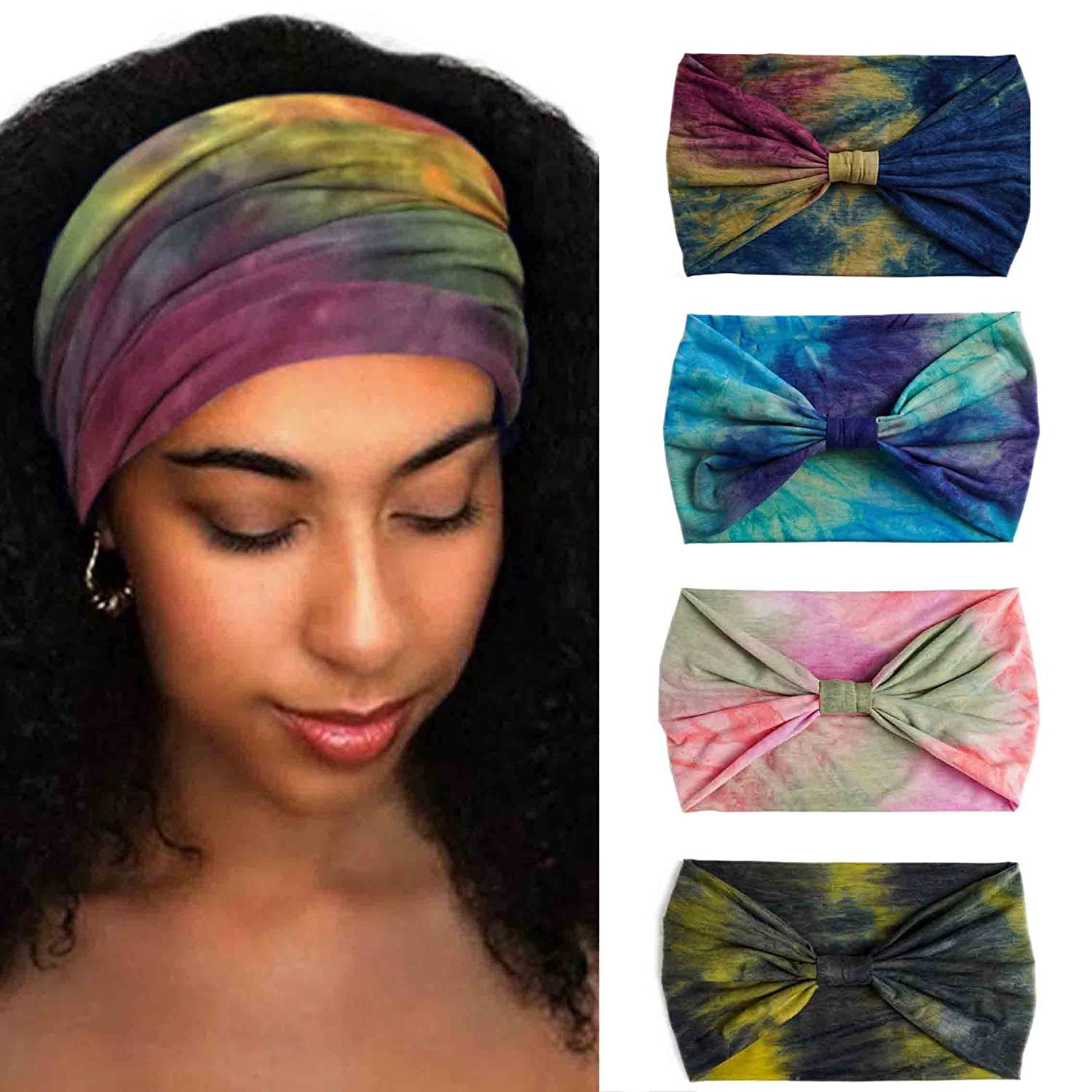 Wide Headbands Stretch Turban Knotted Hairbands Elastic Yoga Workout ...