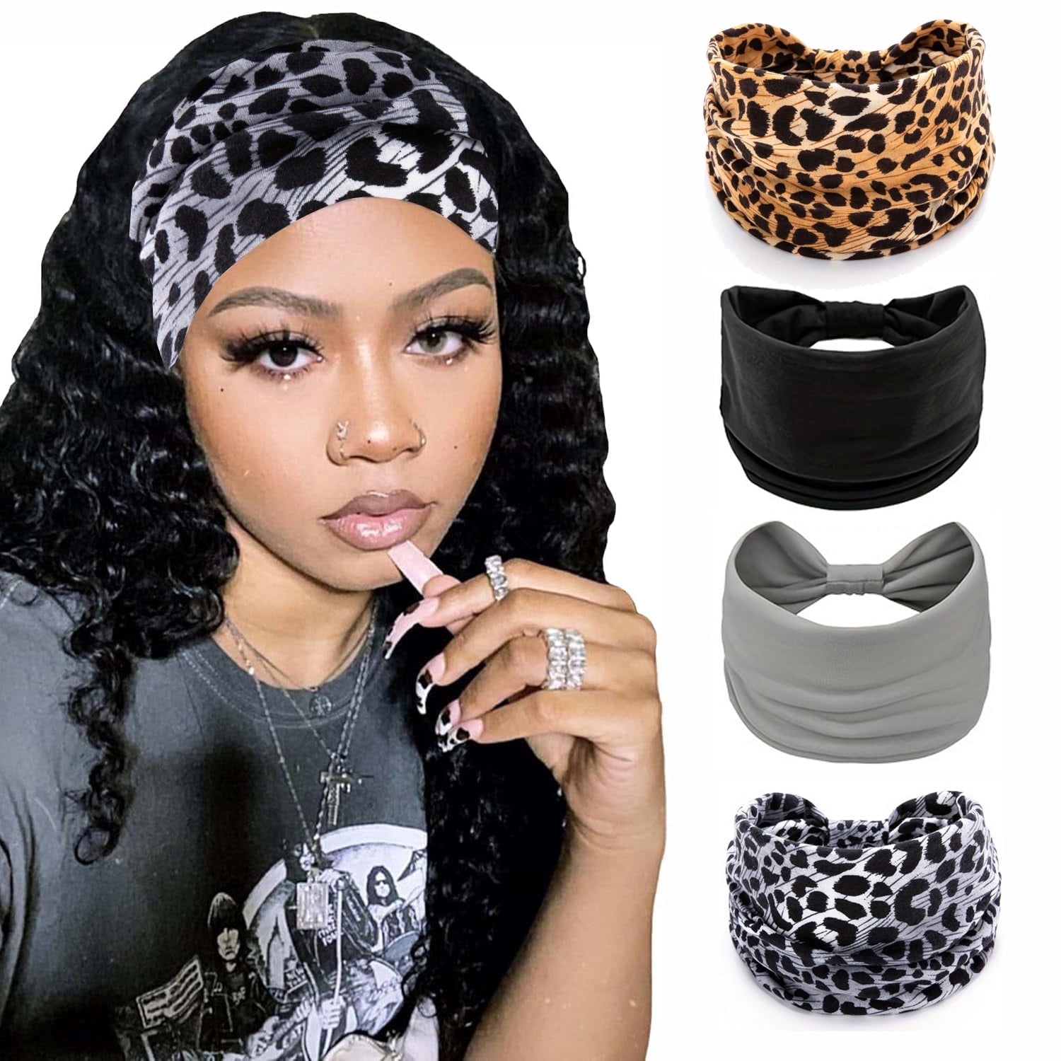 Wide Headbands for Women 4 Pack Non Slip Vintage Leopard Headbands ...
