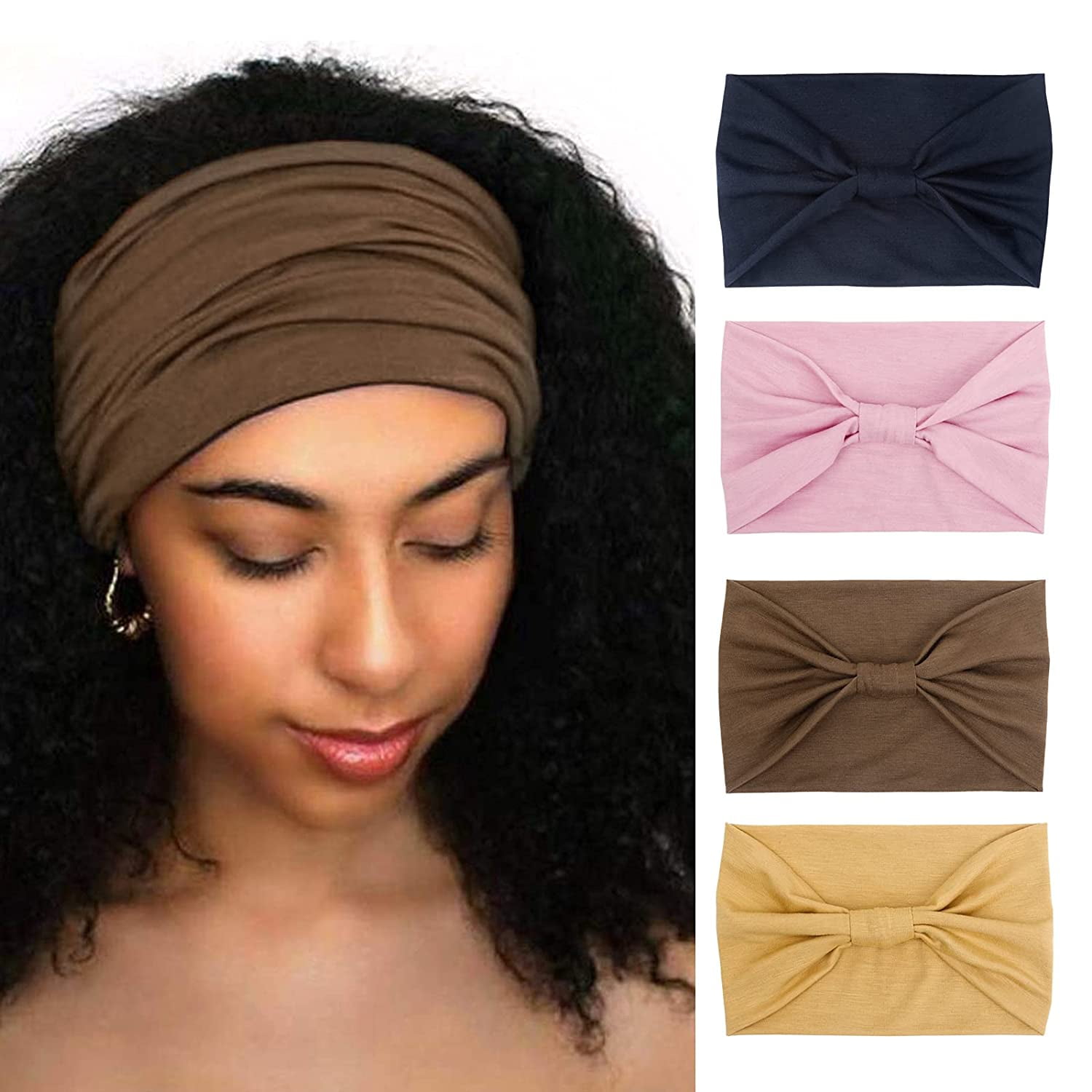 Wide Headbands for Women Black Stylish Head Wraps Boho Thick Hairbands ...