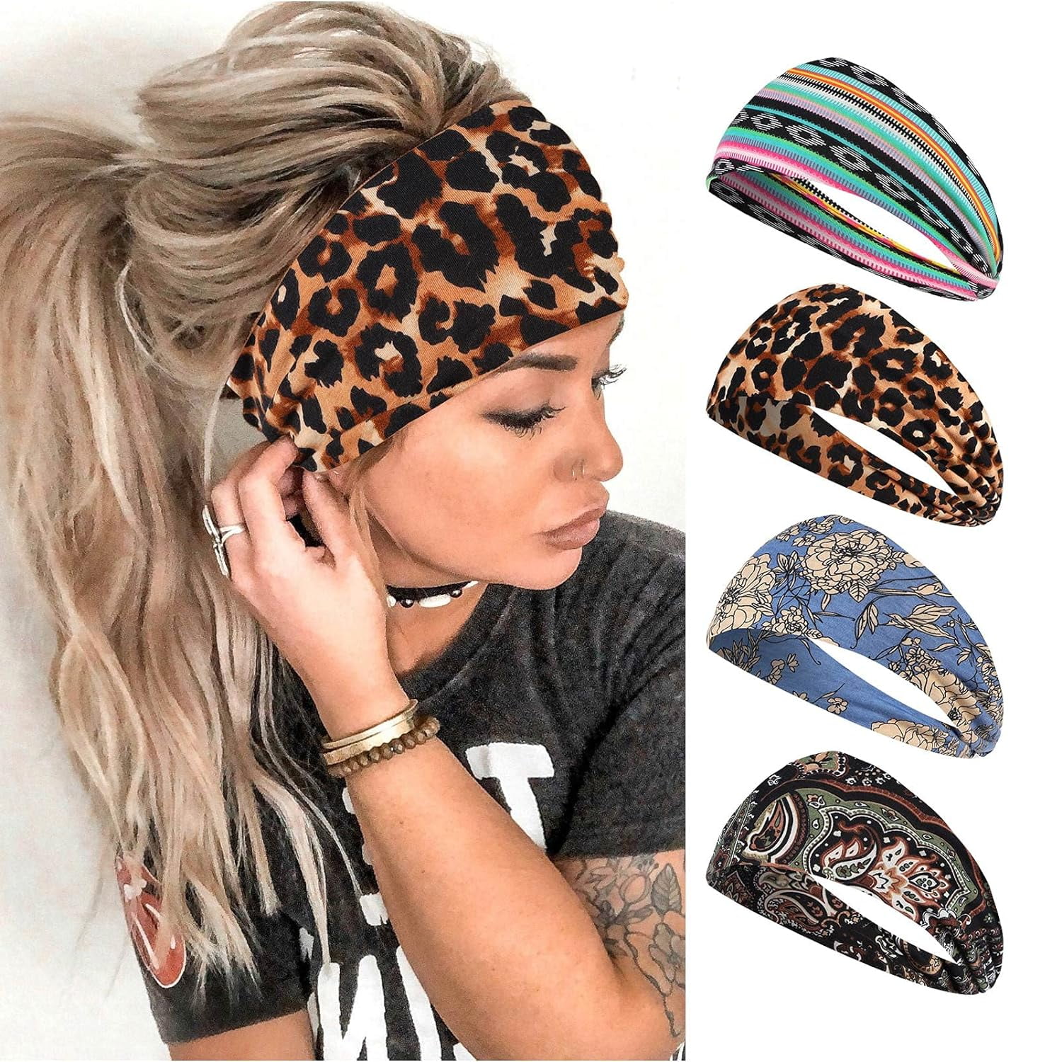 Wide Headbands for Women, Boho Bandeau Head Bands, Workout Head Wraps ...