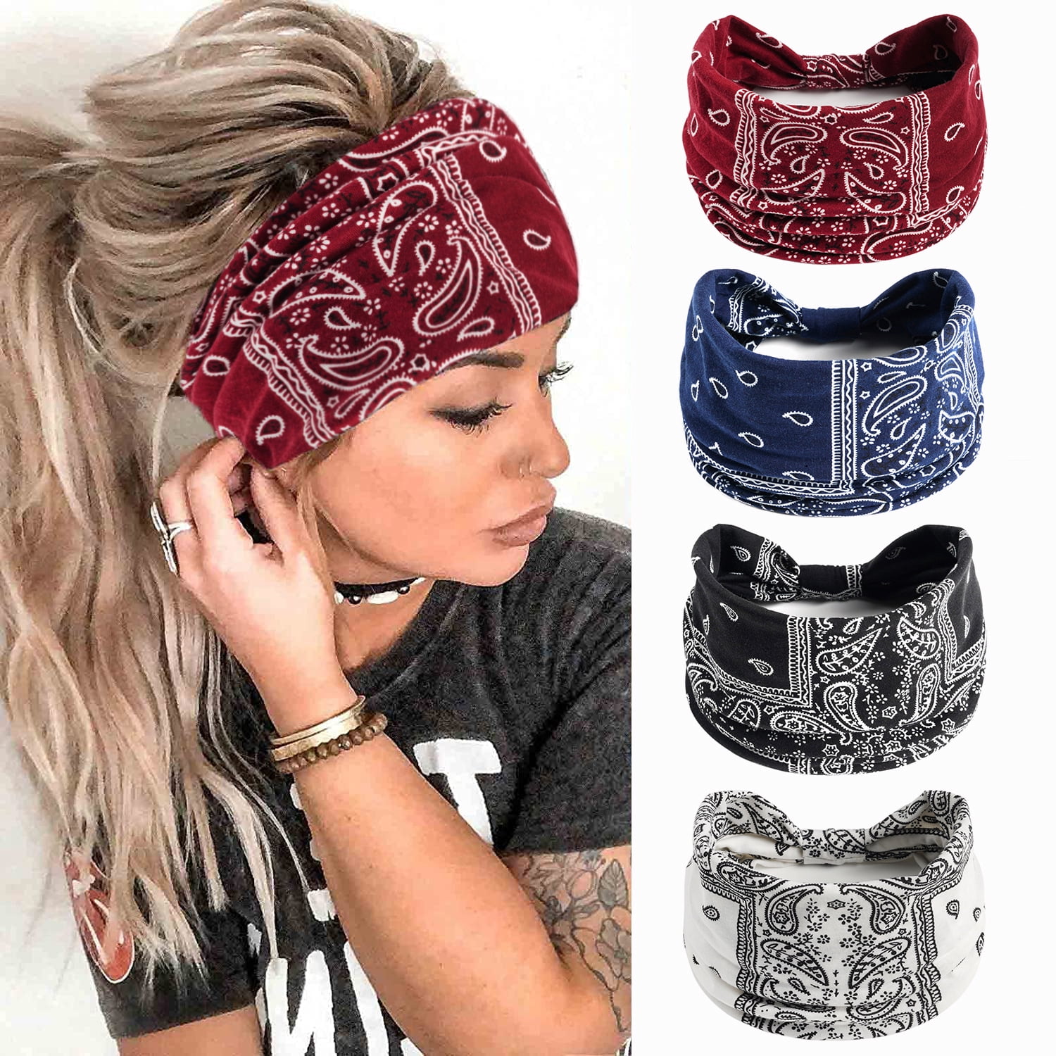 YXRIJDJ Wide Boho Headbands for Women Stretch Workout and Athletic Head ...