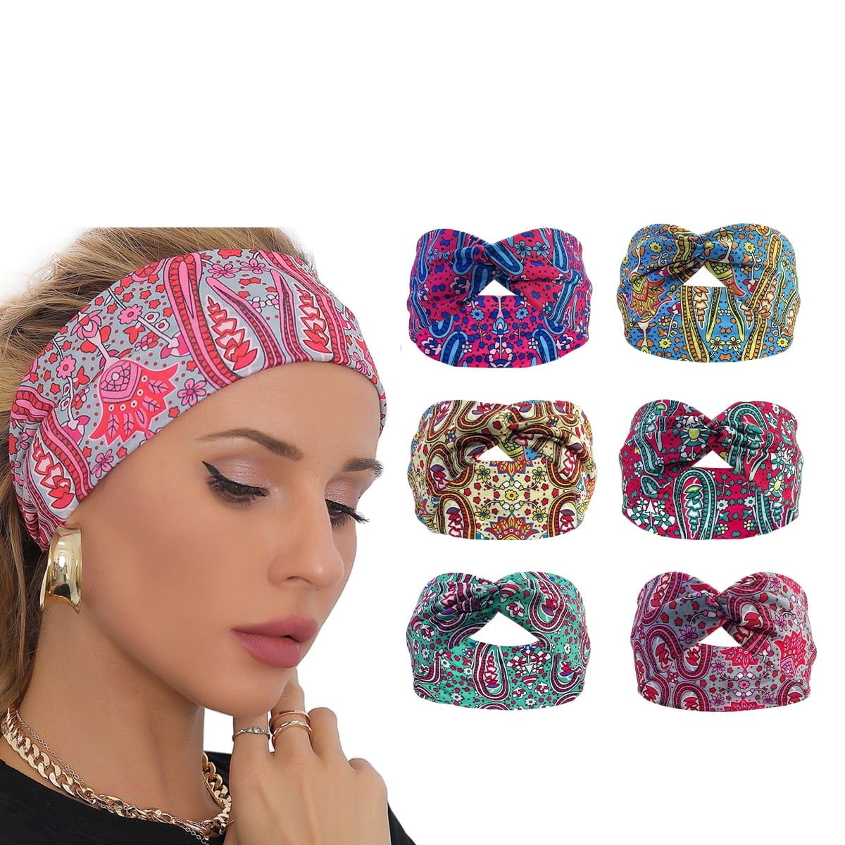 Wide Headbands for Women, Boho Knotted Head Wraps Turbans, Large ...