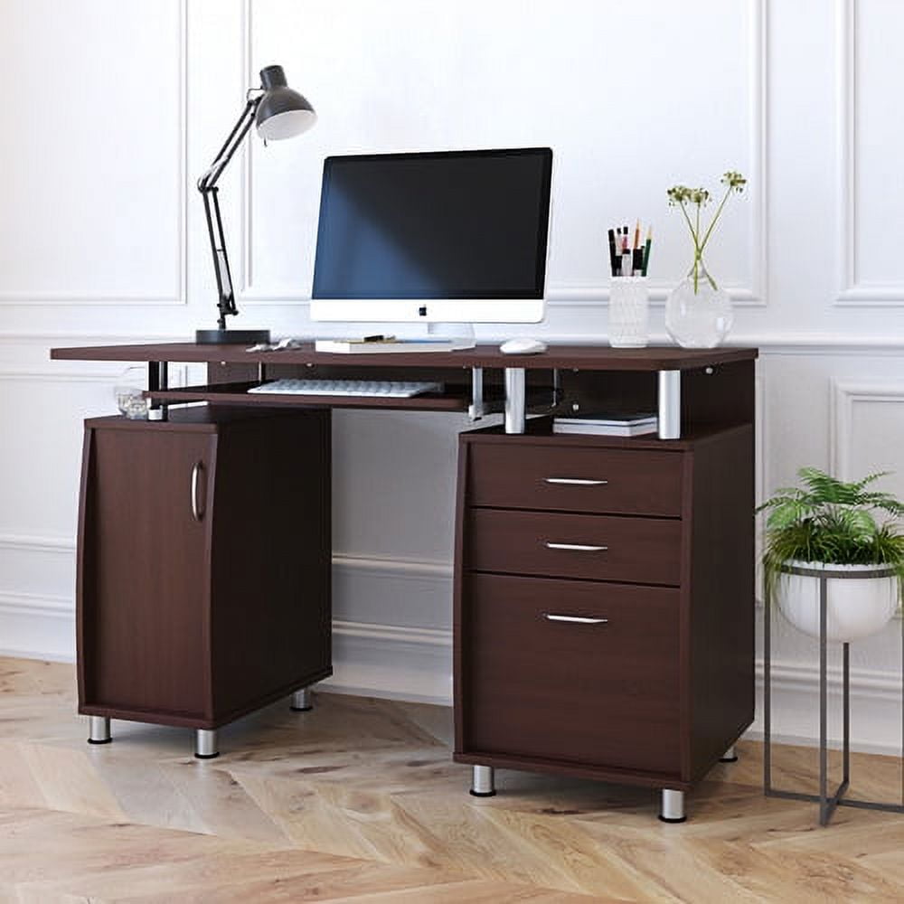 Wide Home Office Computer Desk in Gray with CPU Storage Cabinet and ...