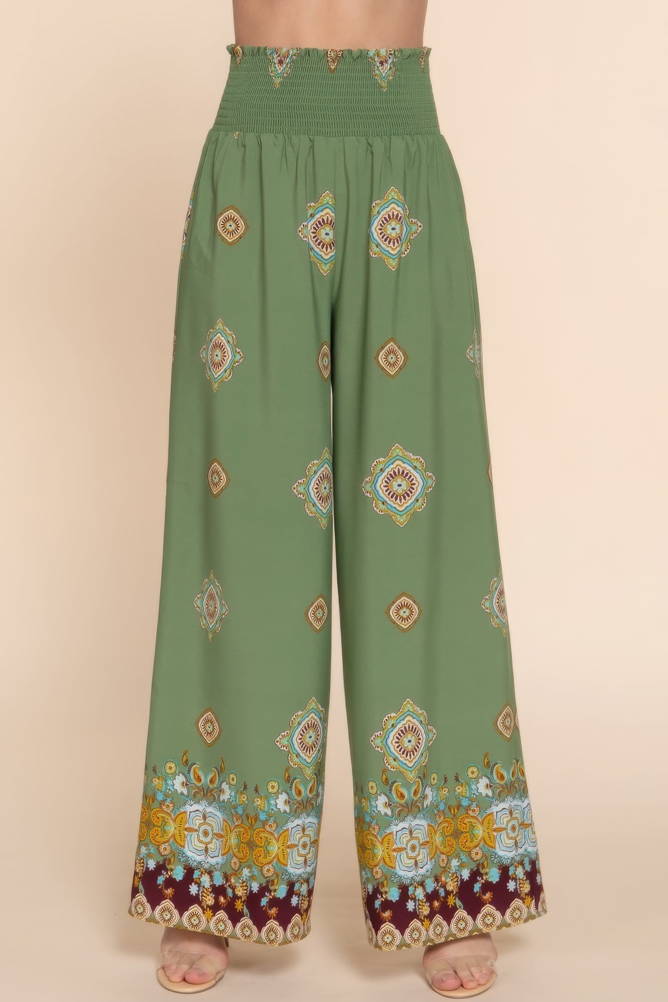Wide Leg Border Print Woven Pants - Walmart.com