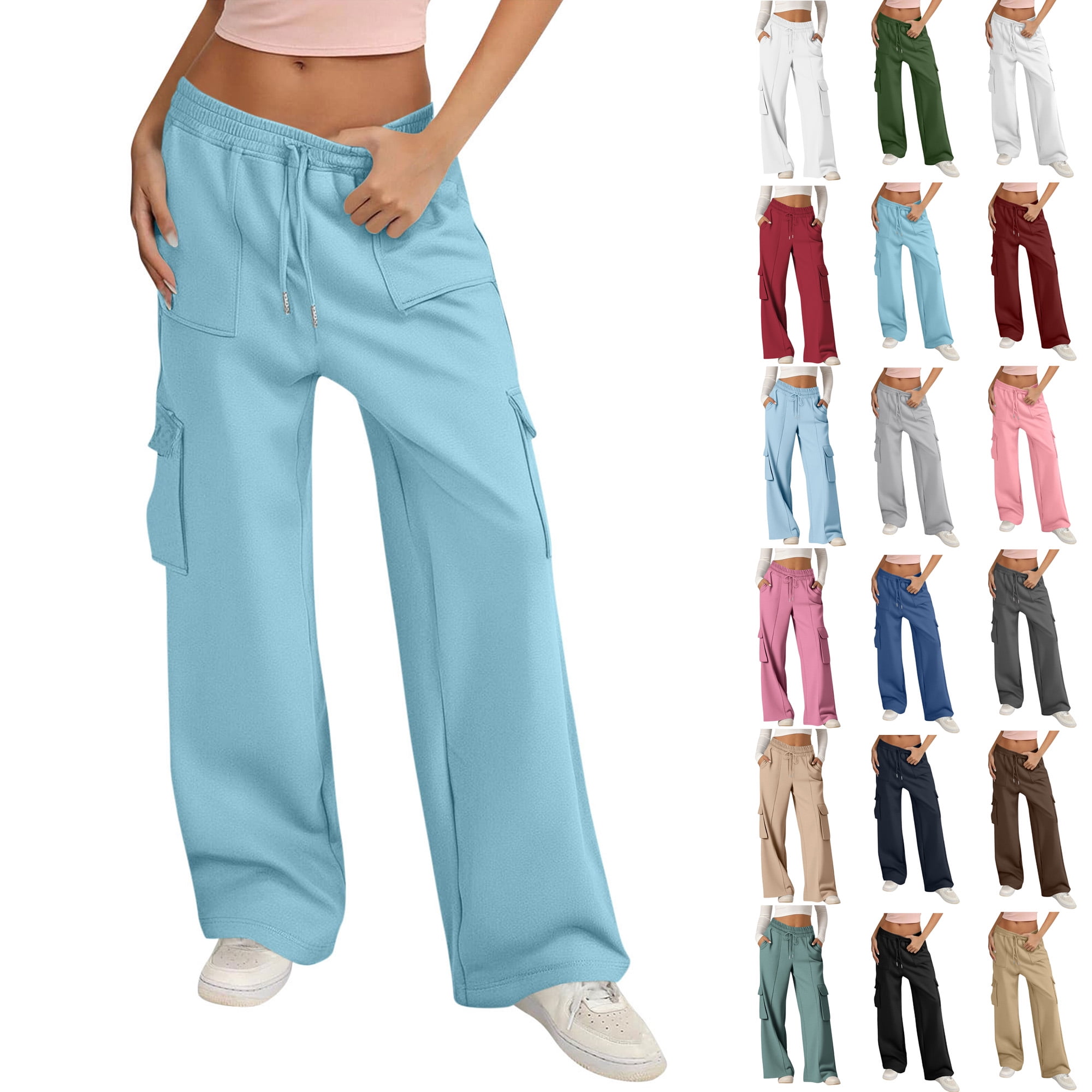 Wide Leg Cargo Pants for Women High Rise Yoga Leggings with Pockets ...