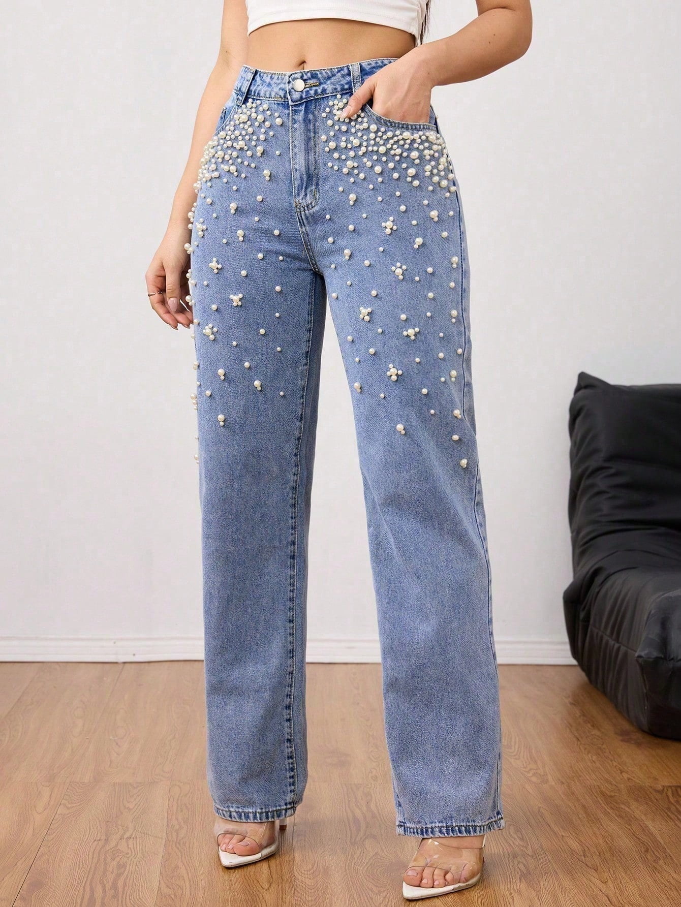 Wide Leg For Women Pearl Embroidery Starry Sky Design Structured Fit ...