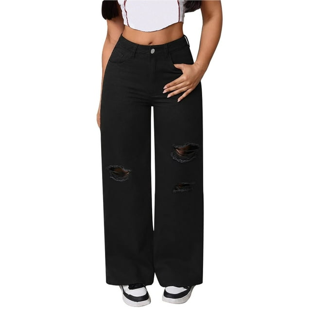 Wide Leg Jeans for Women High Rise Button Denim Pants Baggy Boyfriend ...