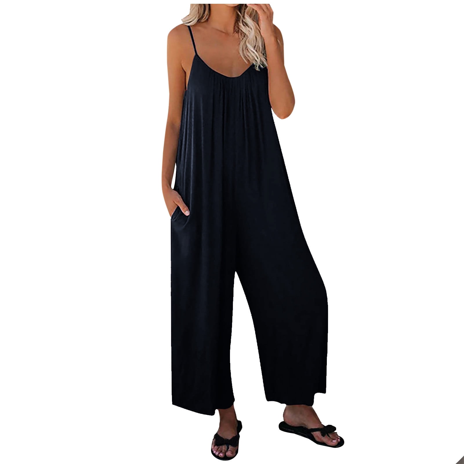 Wide Leg Jumpsuit for Women Loose Strappy Casual Dungarees Ladies ...