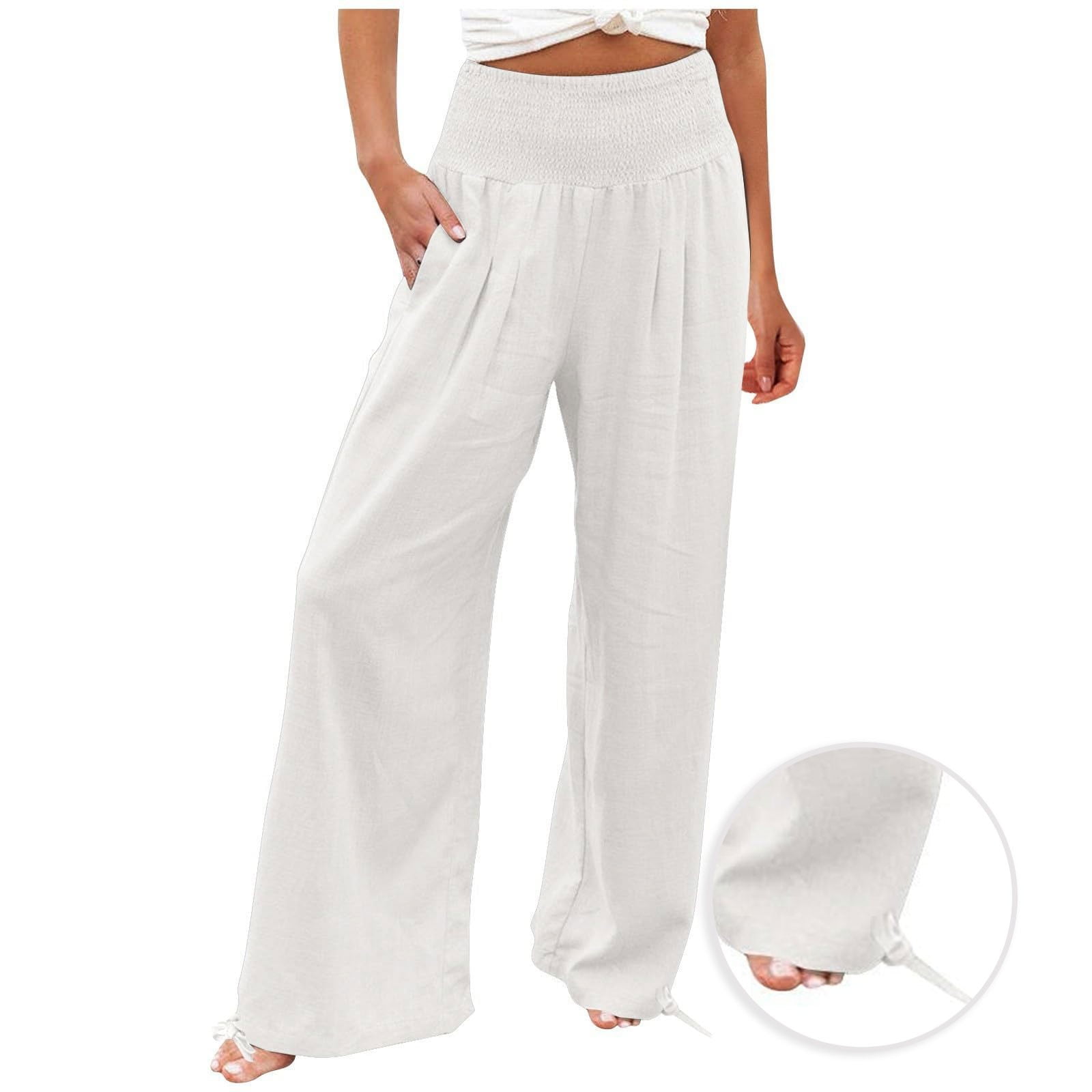 Wide Leg Linen Pants for Women Casual High Waisted Palazzo Pants Flowy ...