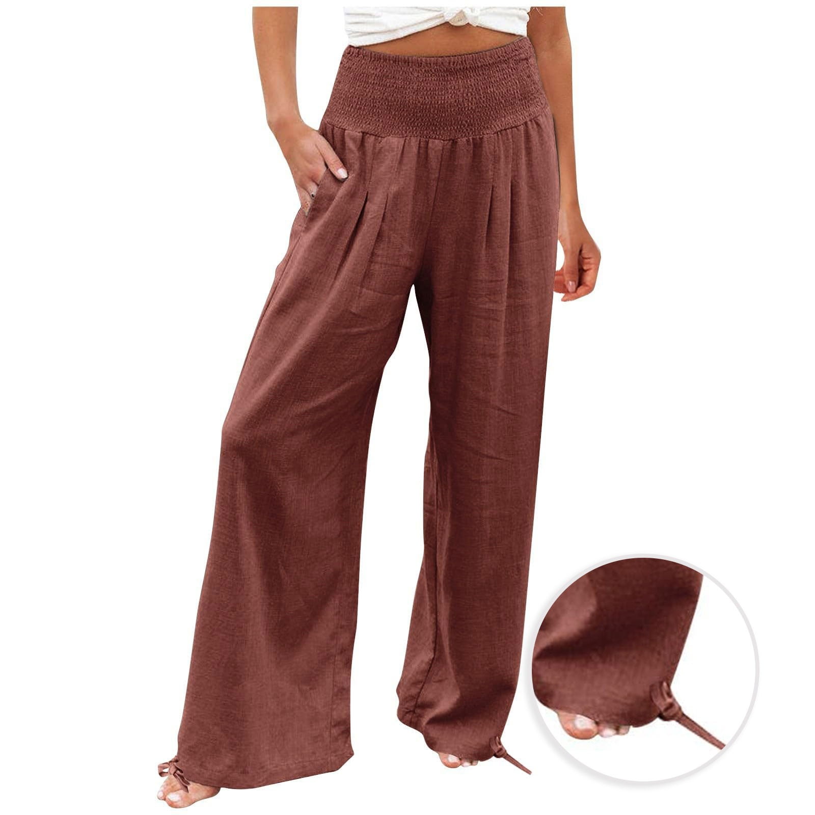 Wide Leg Linen Pants for Women Casual High Waisted Palazzo Pants Flowy ...