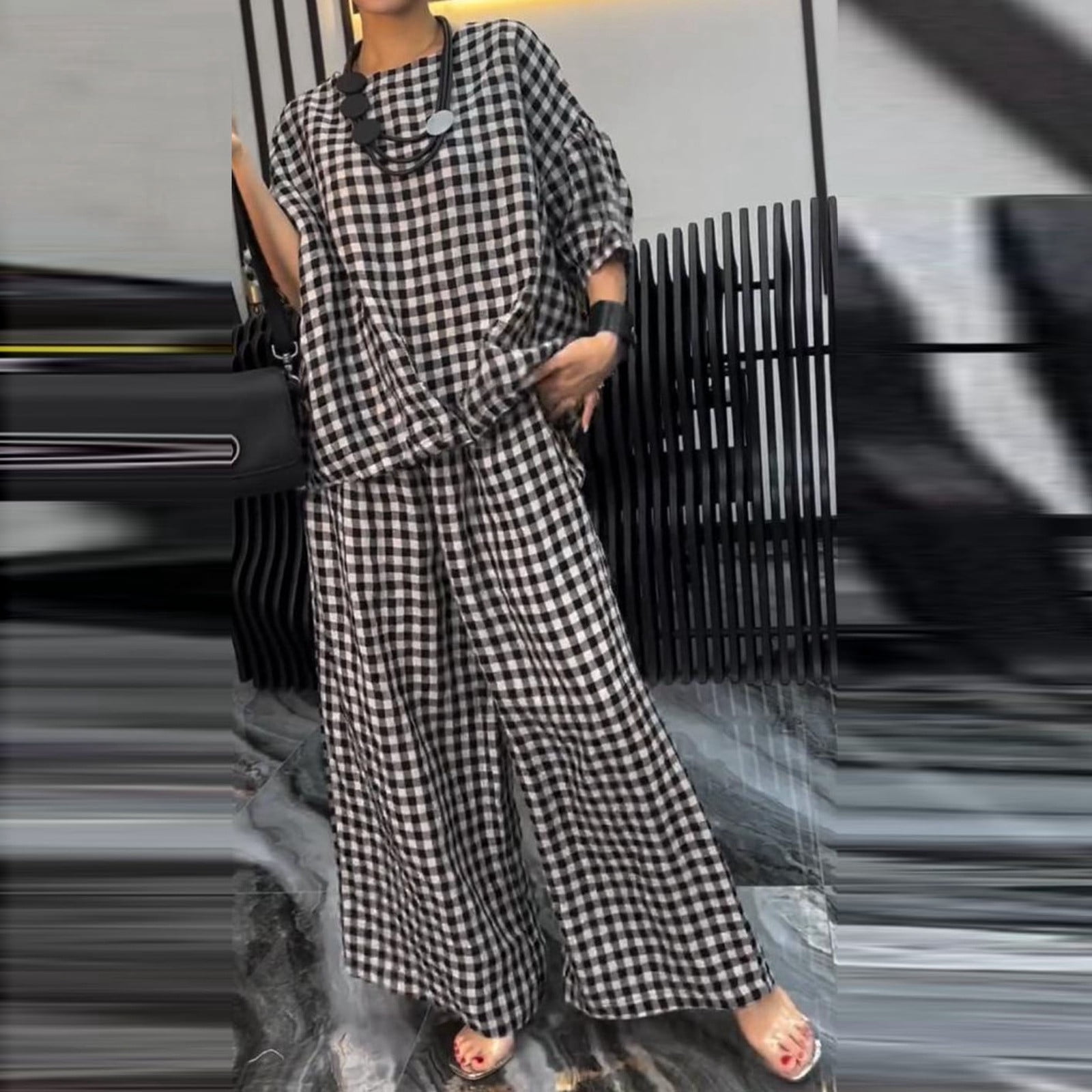 Wide Leg Pants Suit With Elastic Drawstring And Buttons At The Back ...