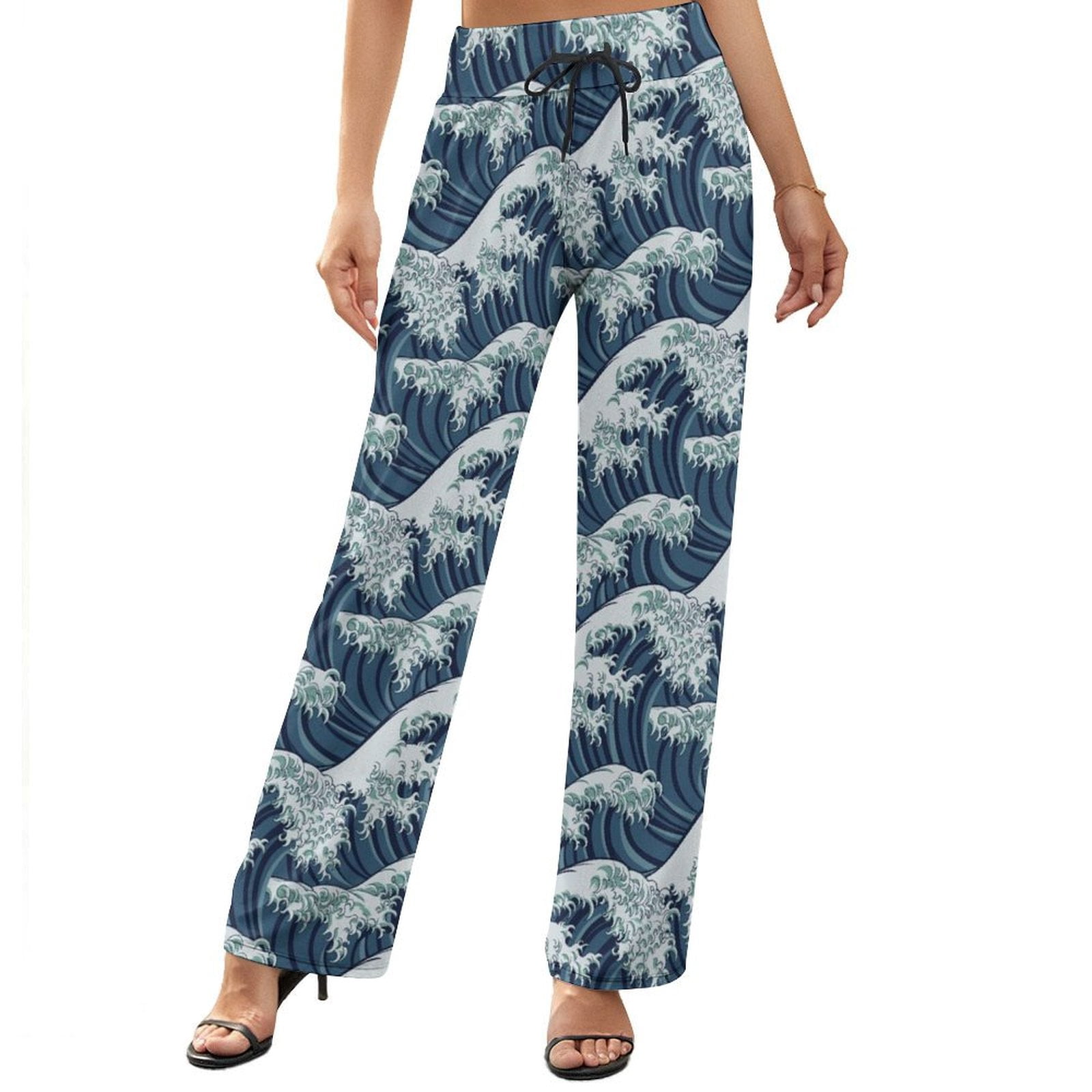 Wide Leg Pants Woman, A Japanese Great Wave High Waist Knot Palazzo ...