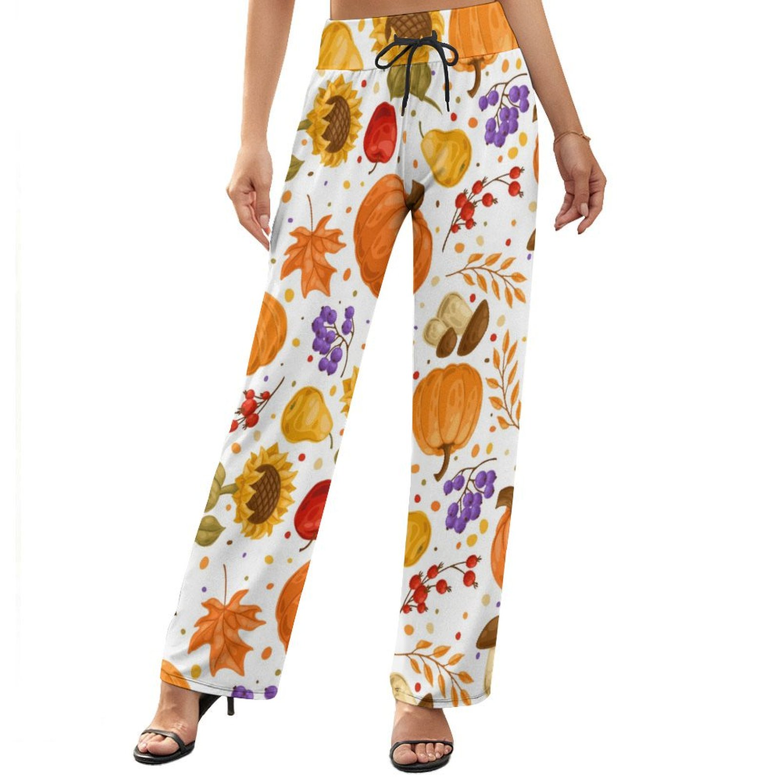 Wide Leg Pants Woman - Autumn Plants Loose High Waisted Palazzo Pants ...
