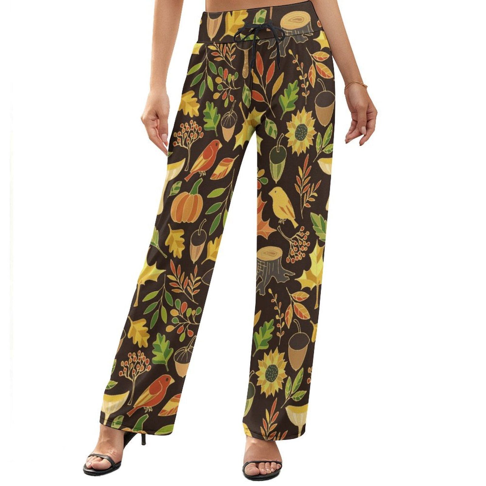 Wide Leg Pants Woman - Autumn Plants Maple Tree Vintage Loose High ...