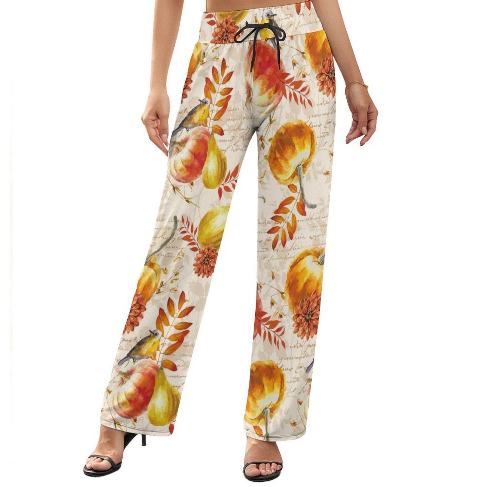 Wide Leg Pants Woman - Autumn With Birds Loose High Waisted Palazzo ...