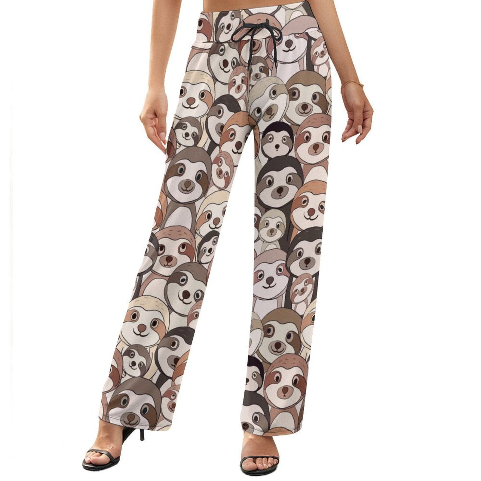Wide Leg Pants Woman - Brown Sloth Loose High Waisted Palazzo Pants for ...