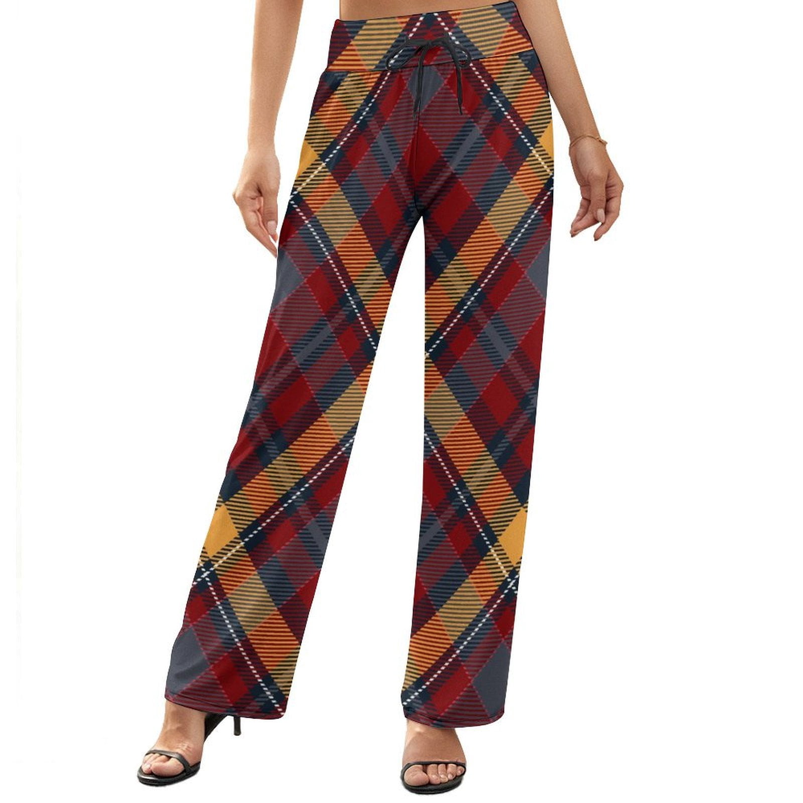 Wide Leg Pants Woman, Buffalo Check Plaid High Waist Knot Palazzo Pants ...