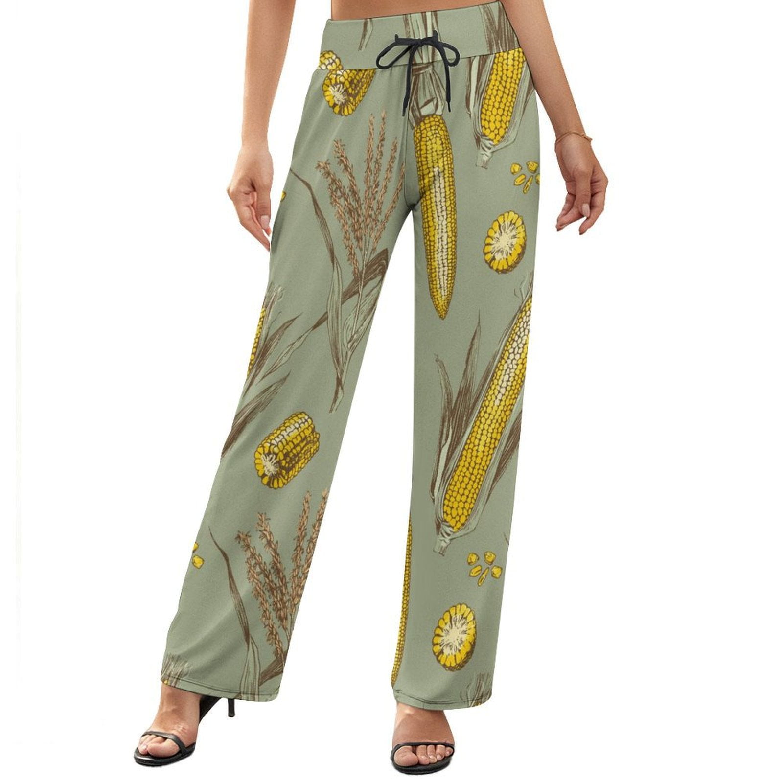 Wide Leg Pants Woman - Cartoon Corn And Wheat Loose High Waisted ...