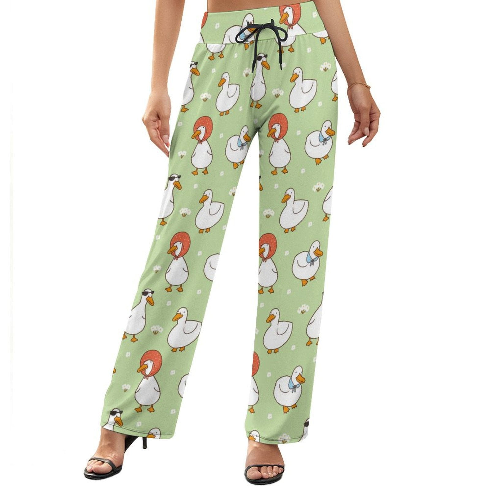 Wide Leg Pants Woman, Cartoon Duck High Waist Knot Palazzo Pants for ...