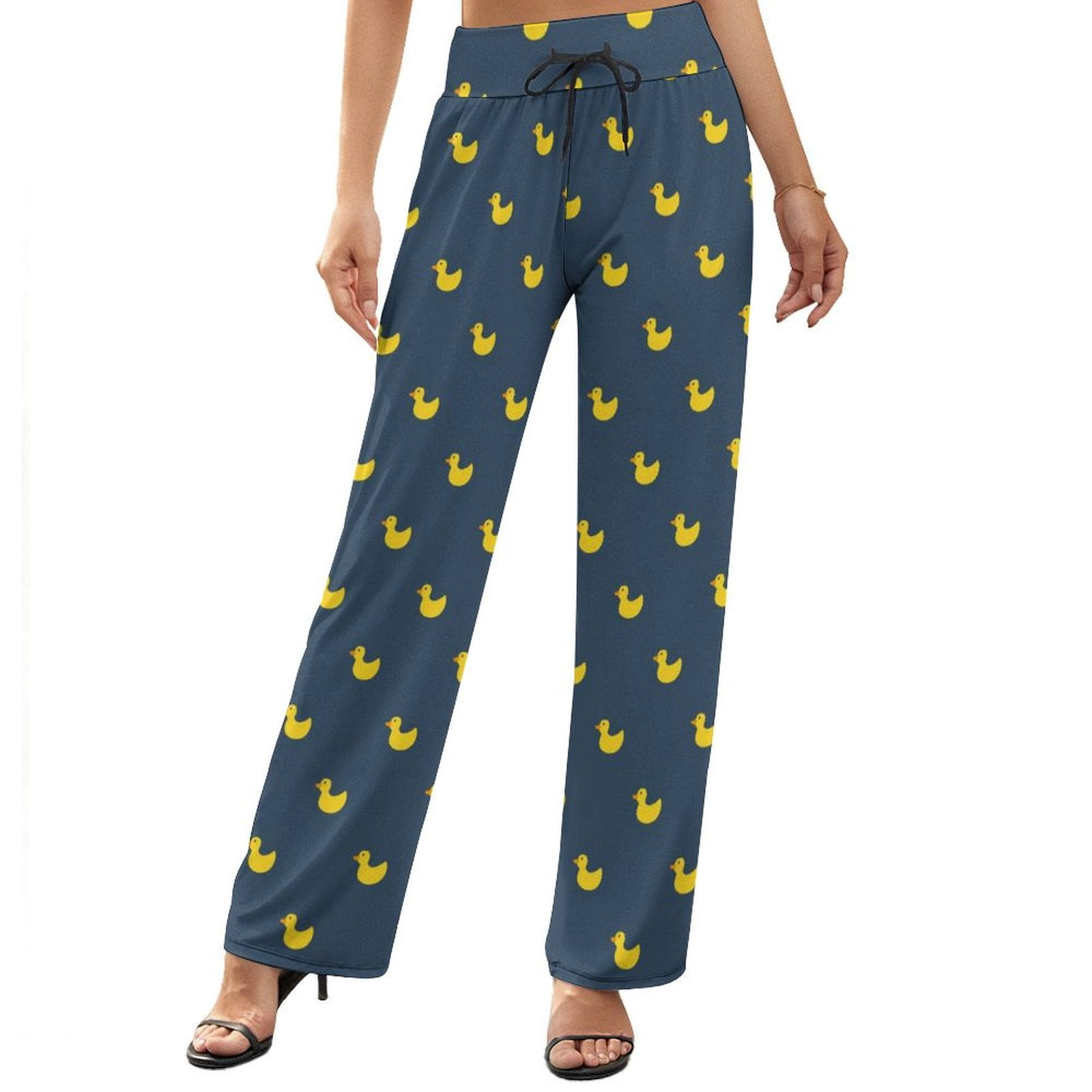 Wide Leg Pants Woman - Cartoon Ducks Loose High Waisted Palazzo Pants ...
