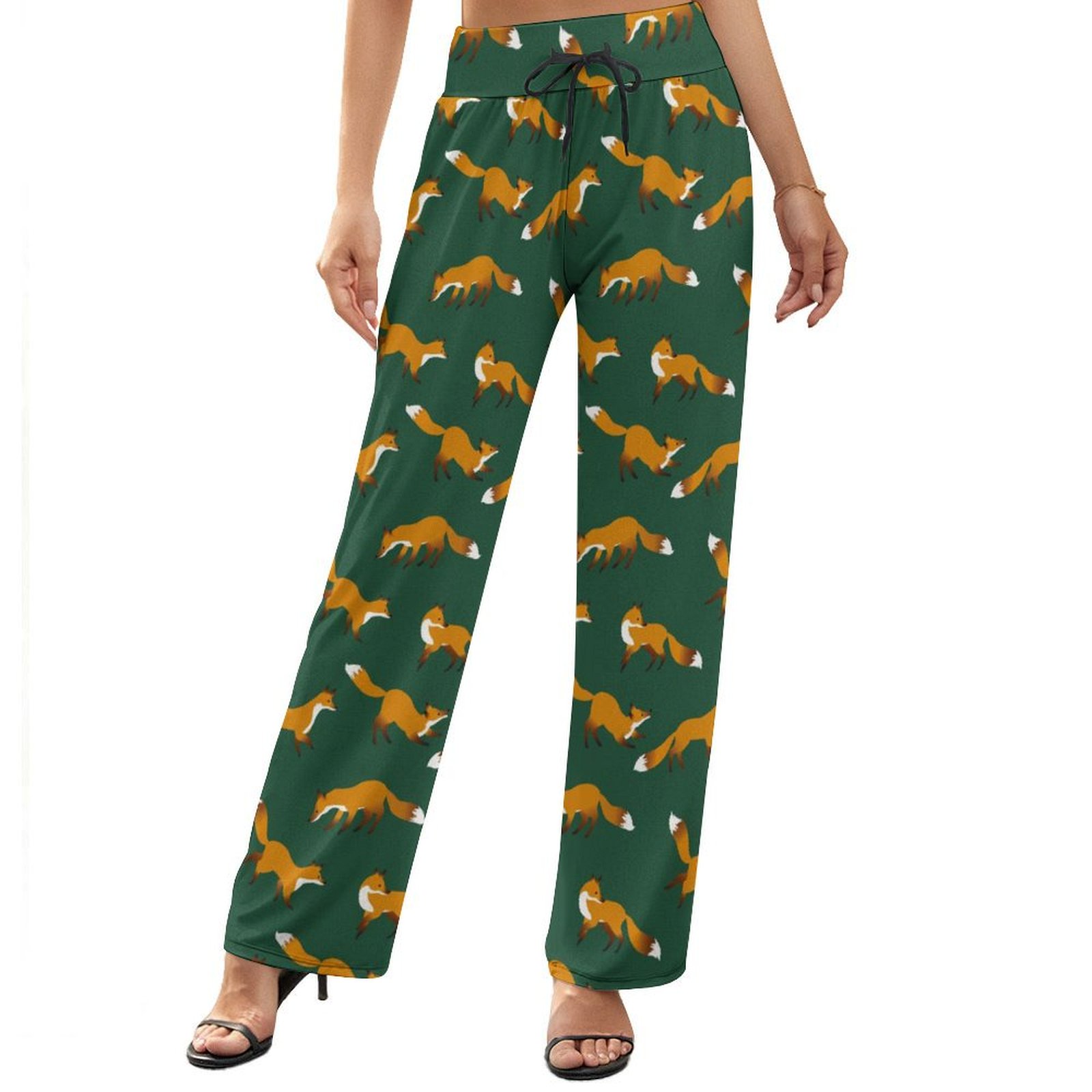Wide Leg Pants Woman, Cartoon Fox 1 High Waist Knot Palazzo Pants for ...