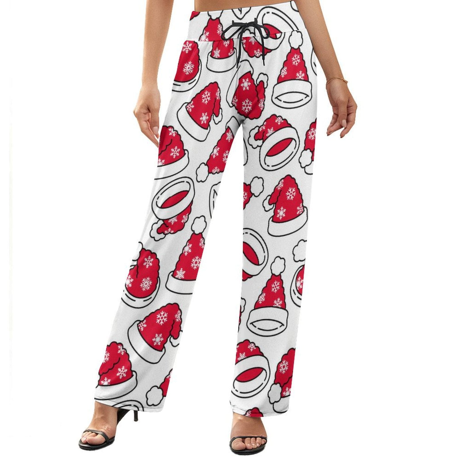 Wide Leg Pants Woman - Christmas Hat Loose High Waisted Palazzo Pants ...
