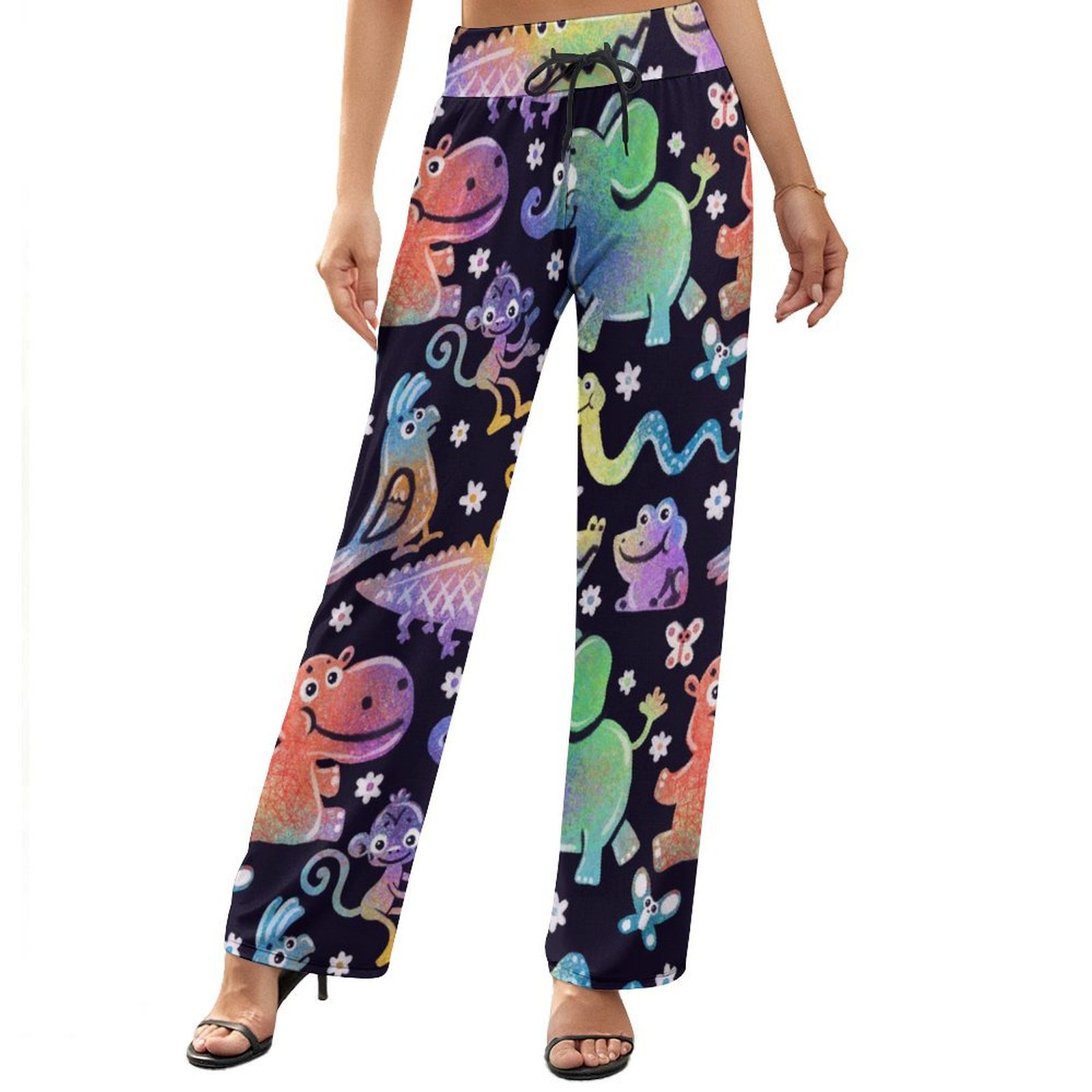 Wide Leg Pants Woman - Colorful Animals Loose High Waisted Palazzo ...