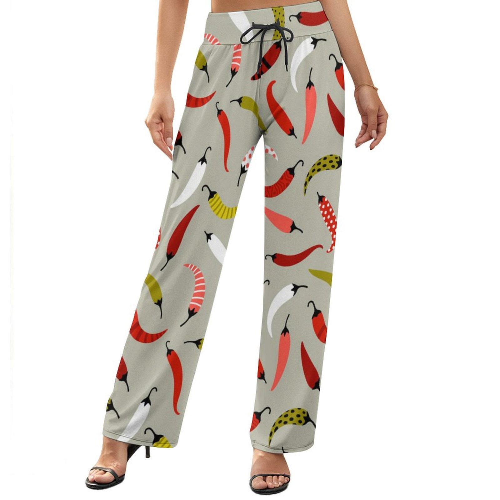 Wide Leg Pants Woman - Colorful Chili Loose High Waisted Palazzo Pants ...