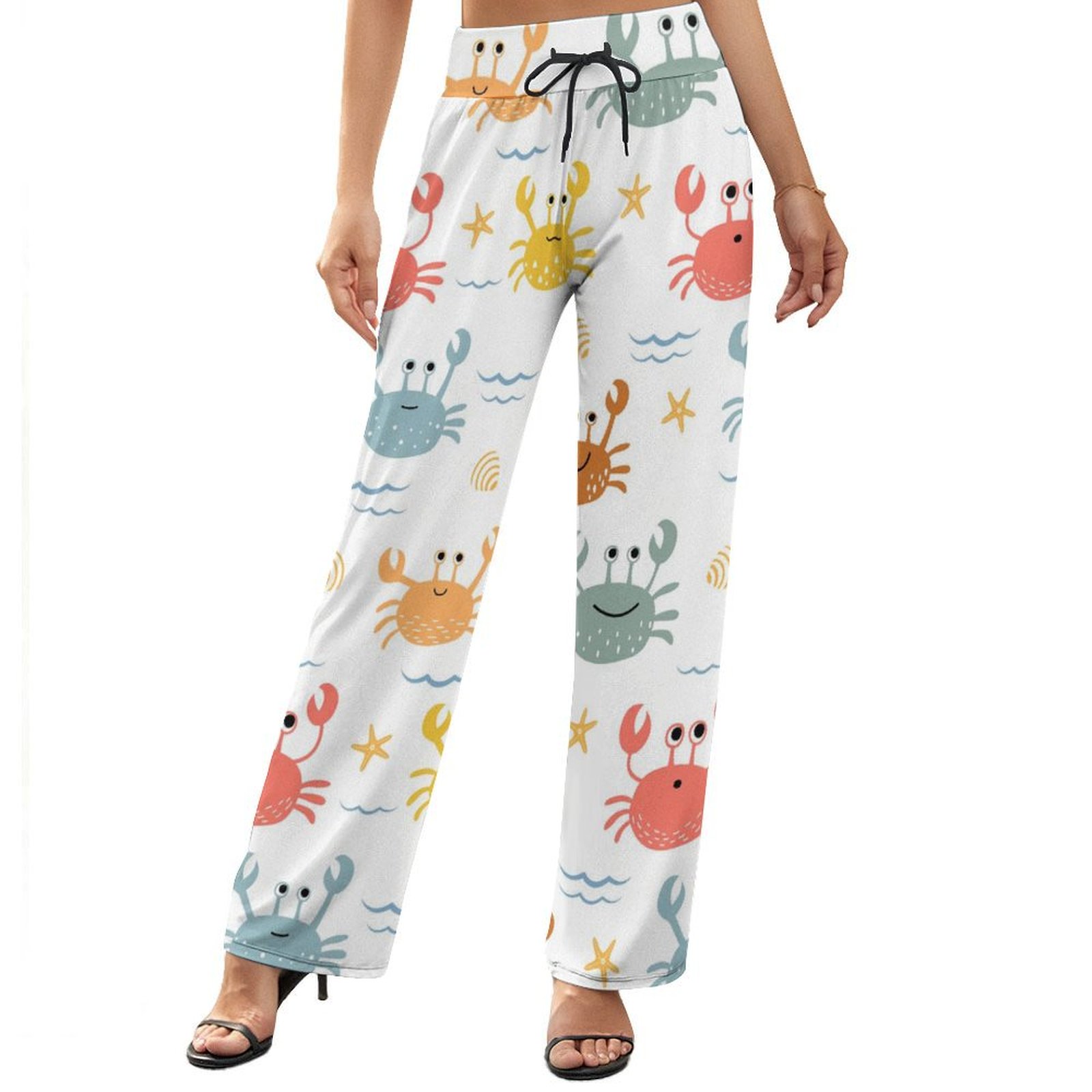 Wide Leg Pants Woman - Colorful Crabs Loose High Waisted Palazzo Pants ...