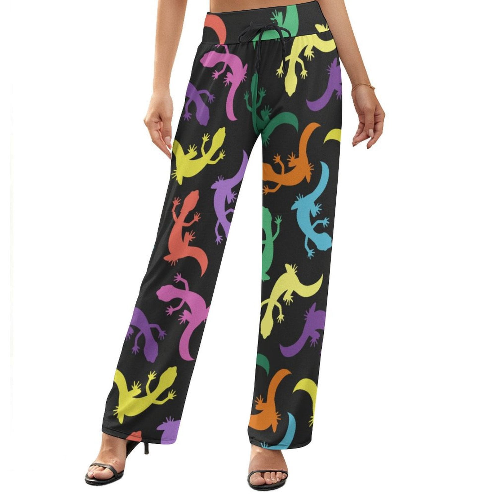 Wide Leg Pants Woman - Colorful Lizards Loose High Waisted Palazzo ...