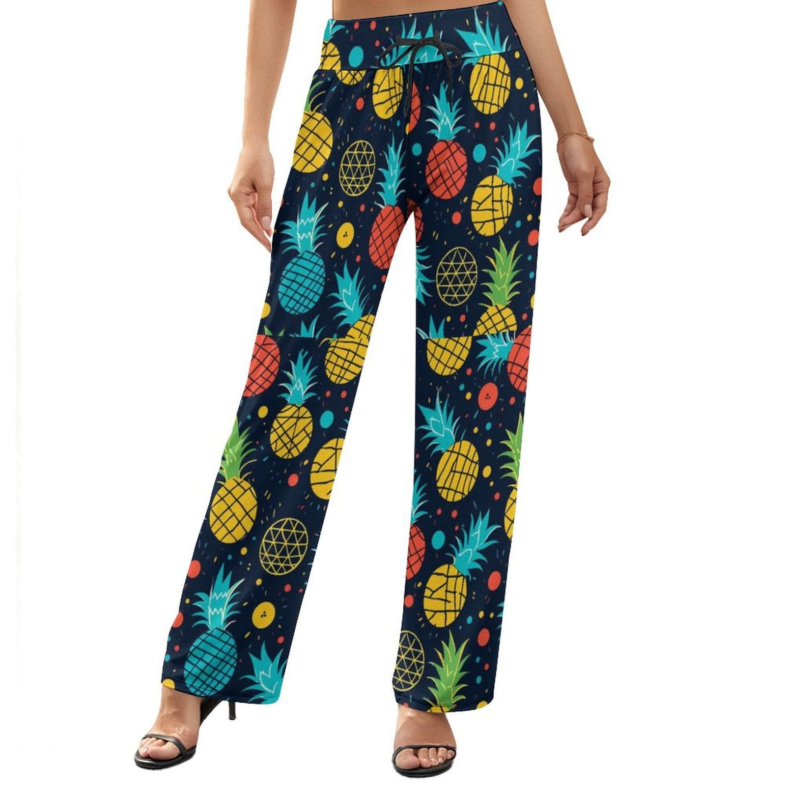 Wide Leg Pants Woman - Colorful Pineapple Loose High Waisted Palazzo ...