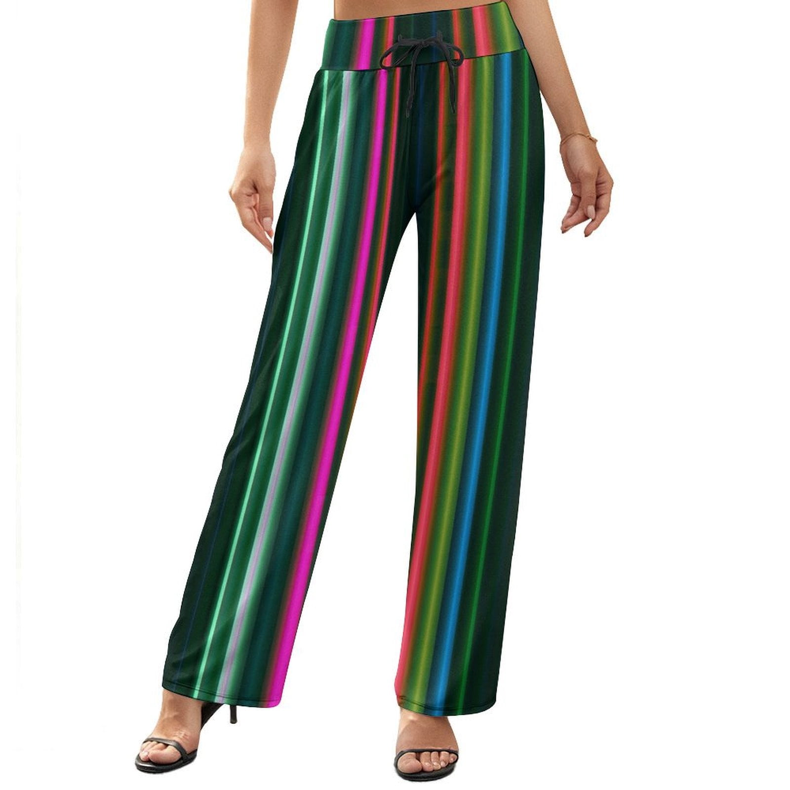 Wide Leg Pants Woman - Colorful Stripes Loose High Waisted Palazzo ...