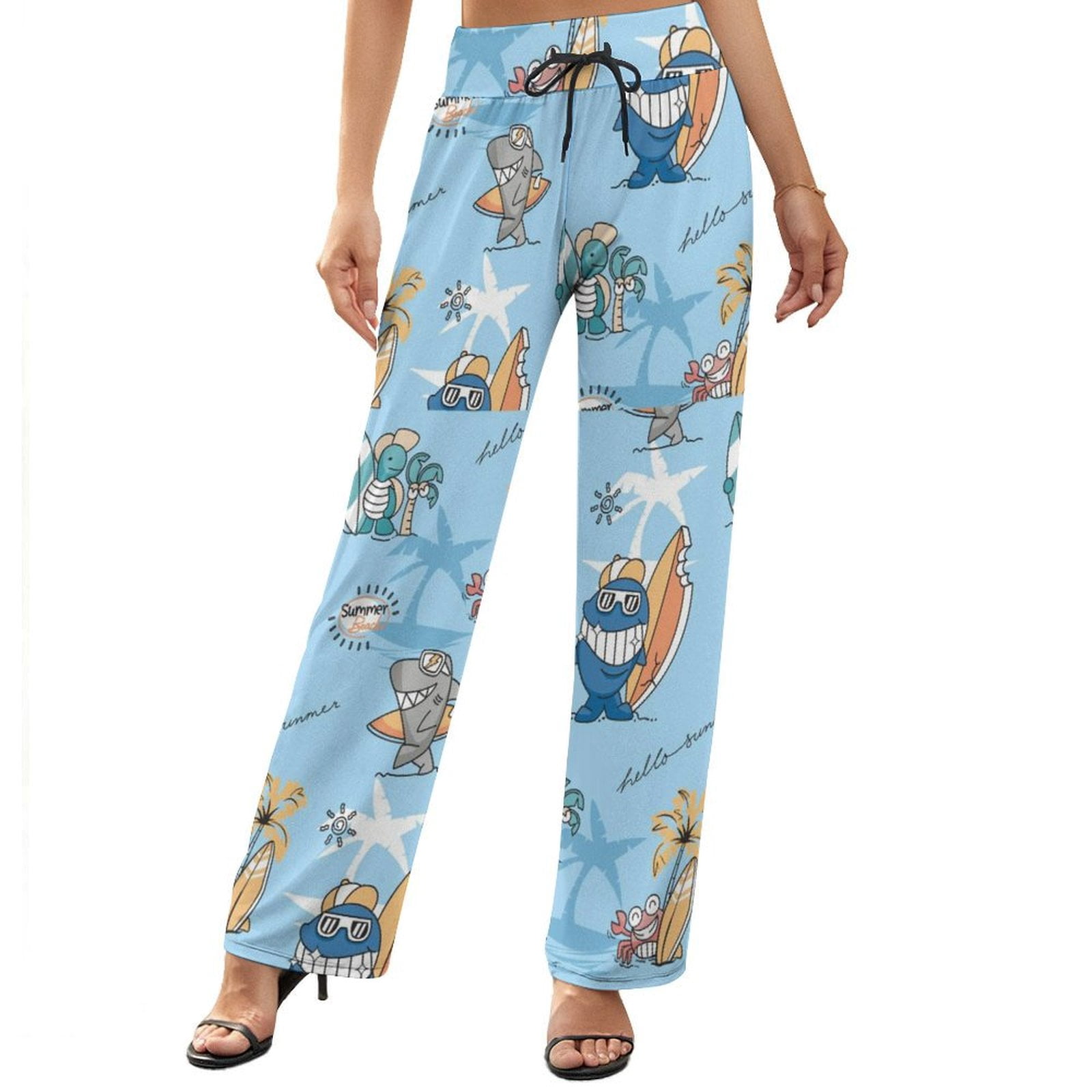 Wide Leg Pants Woman, Cute Animals Surfers High Waist Knot Palazzo ...