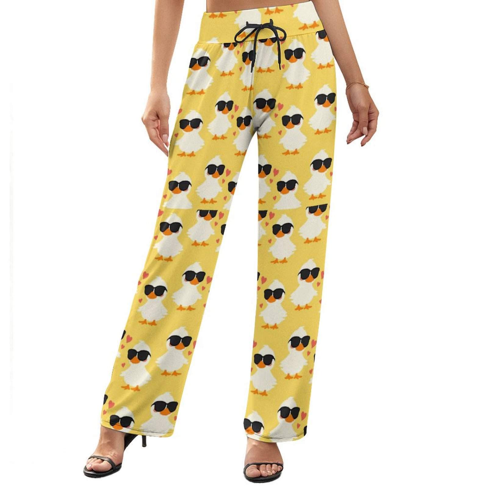 Wide Leg Pants Woman, Cute Duck With Black Glasses High Waist Knot ...