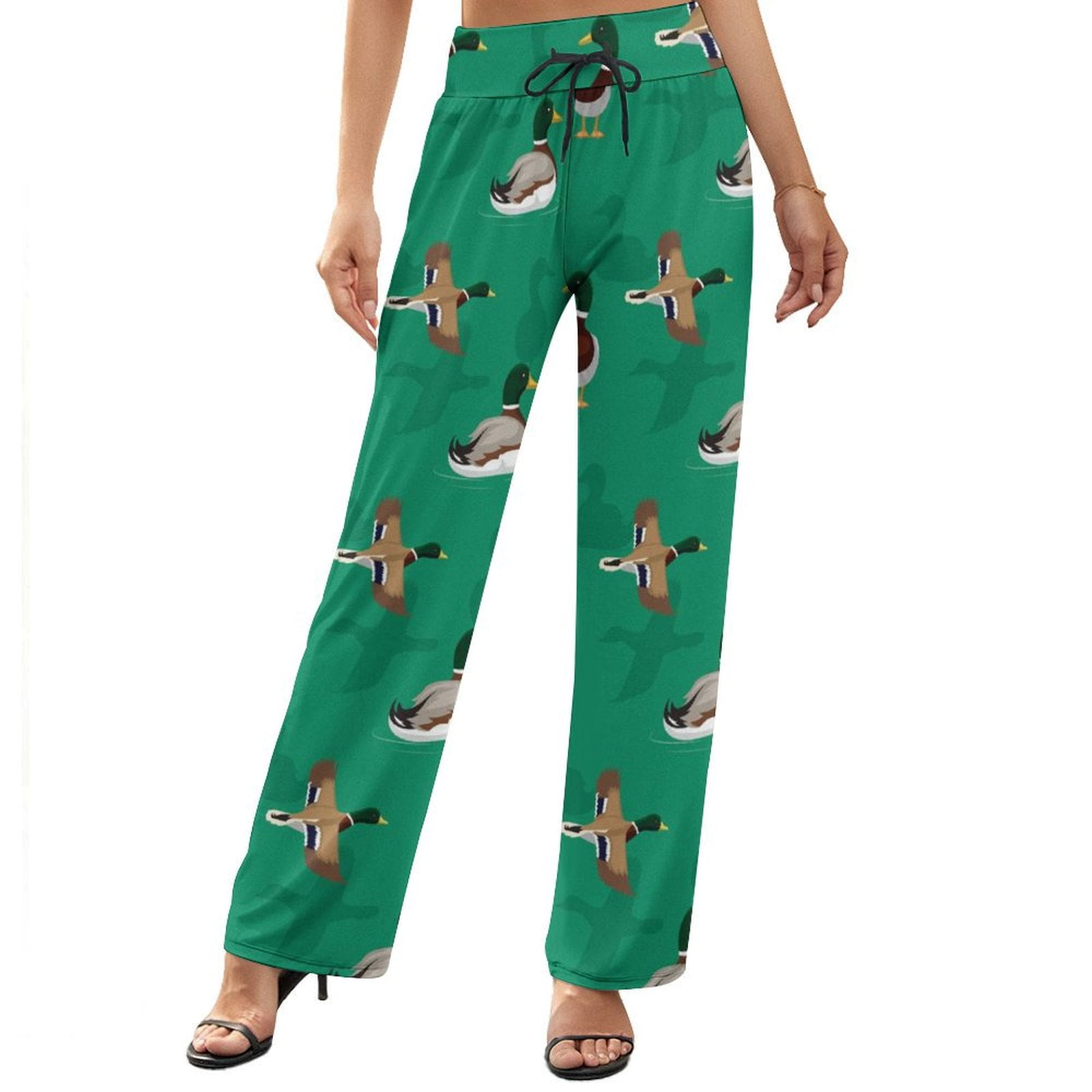 Wide Leg Pants Woman - Duck Mallard Flying Pose Loose High Waisted ...