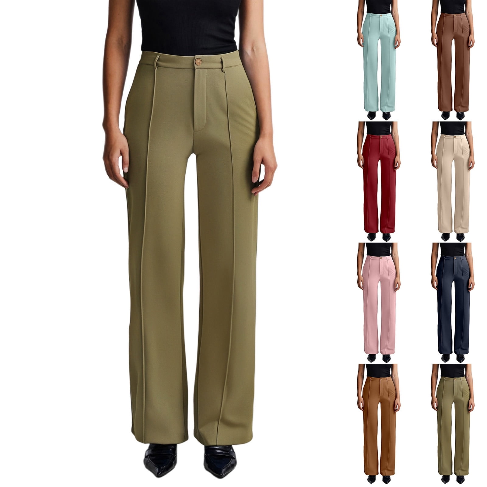 Wide Leg Pants Woman Elastic Button Knit Loose Fit Stretchy Straight ...