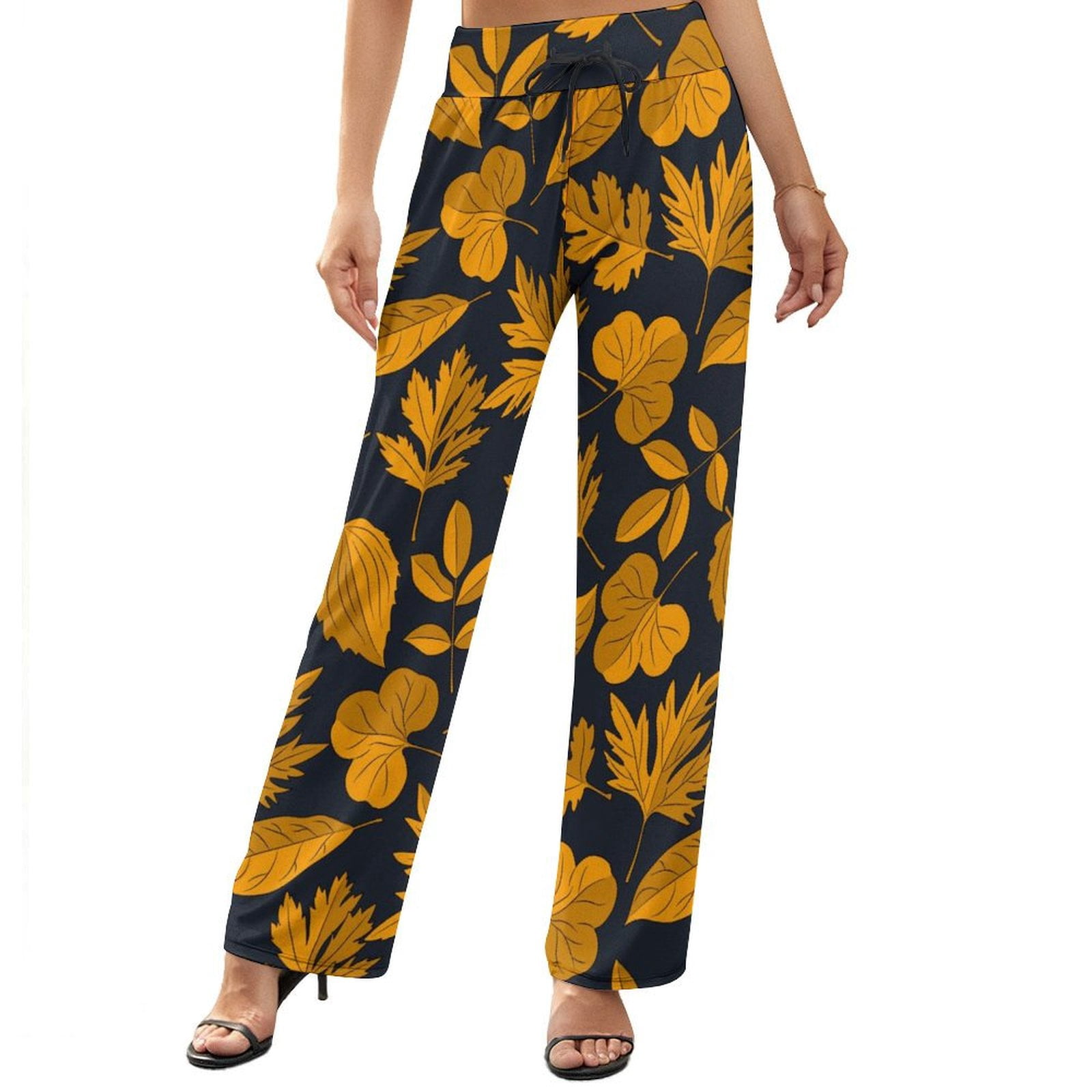 Wide Leg Pants Woman - Fall Leaf Loose High Waisted Palazzo Pants for ...