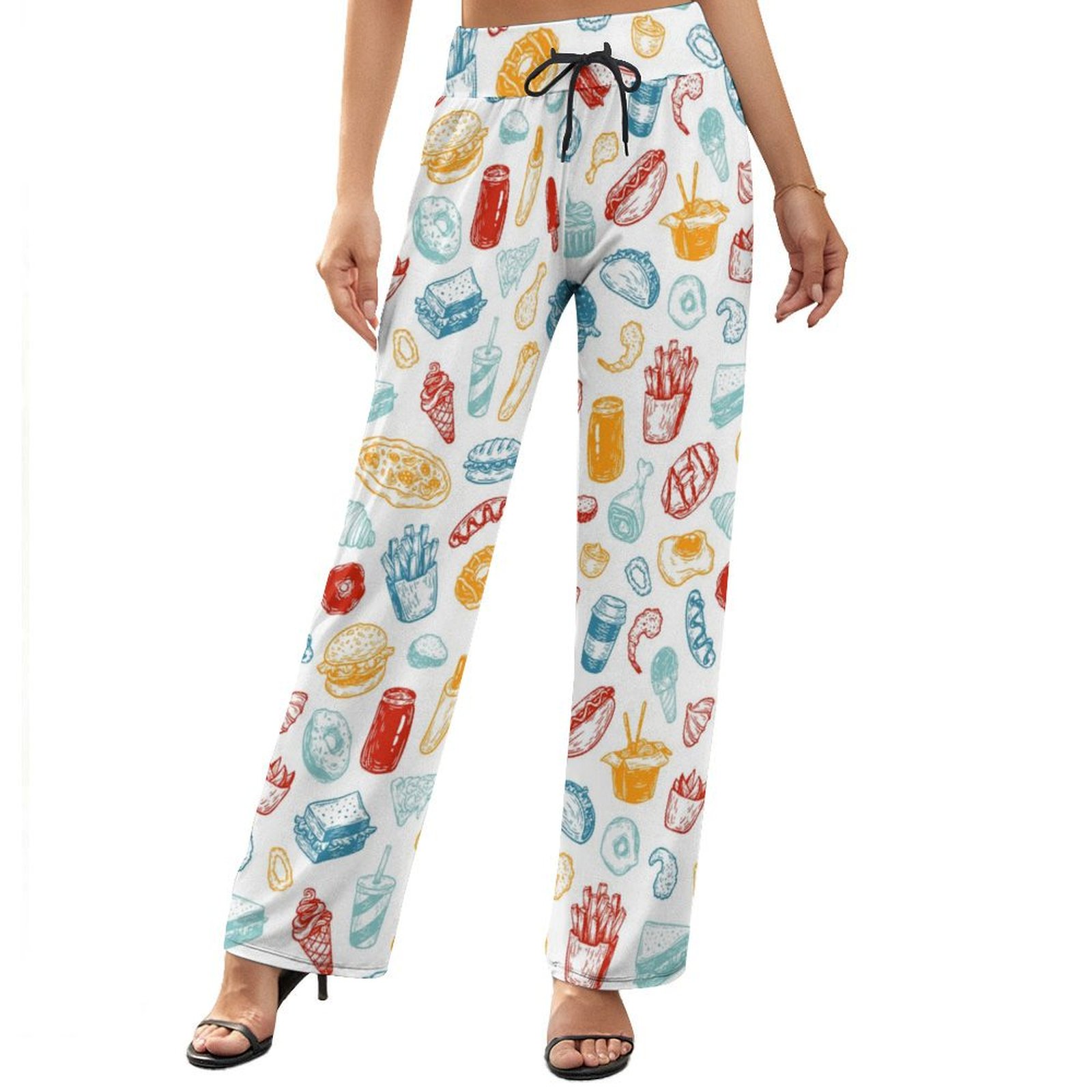 Wide Leg Pants Woman - Fast Food 2 Loose High Waisted Palazzo Pants for ...