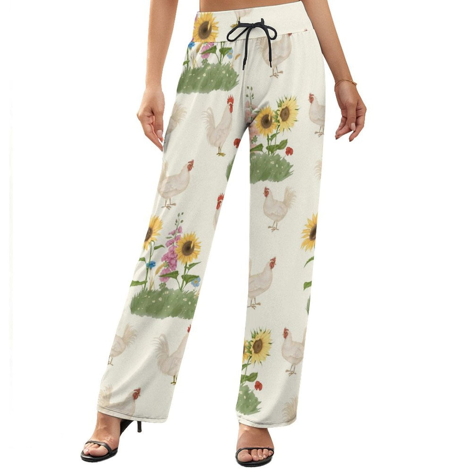Wide Leg Pants Woman, Flowers And Hens High Waist Knot Palazzo Pants ...