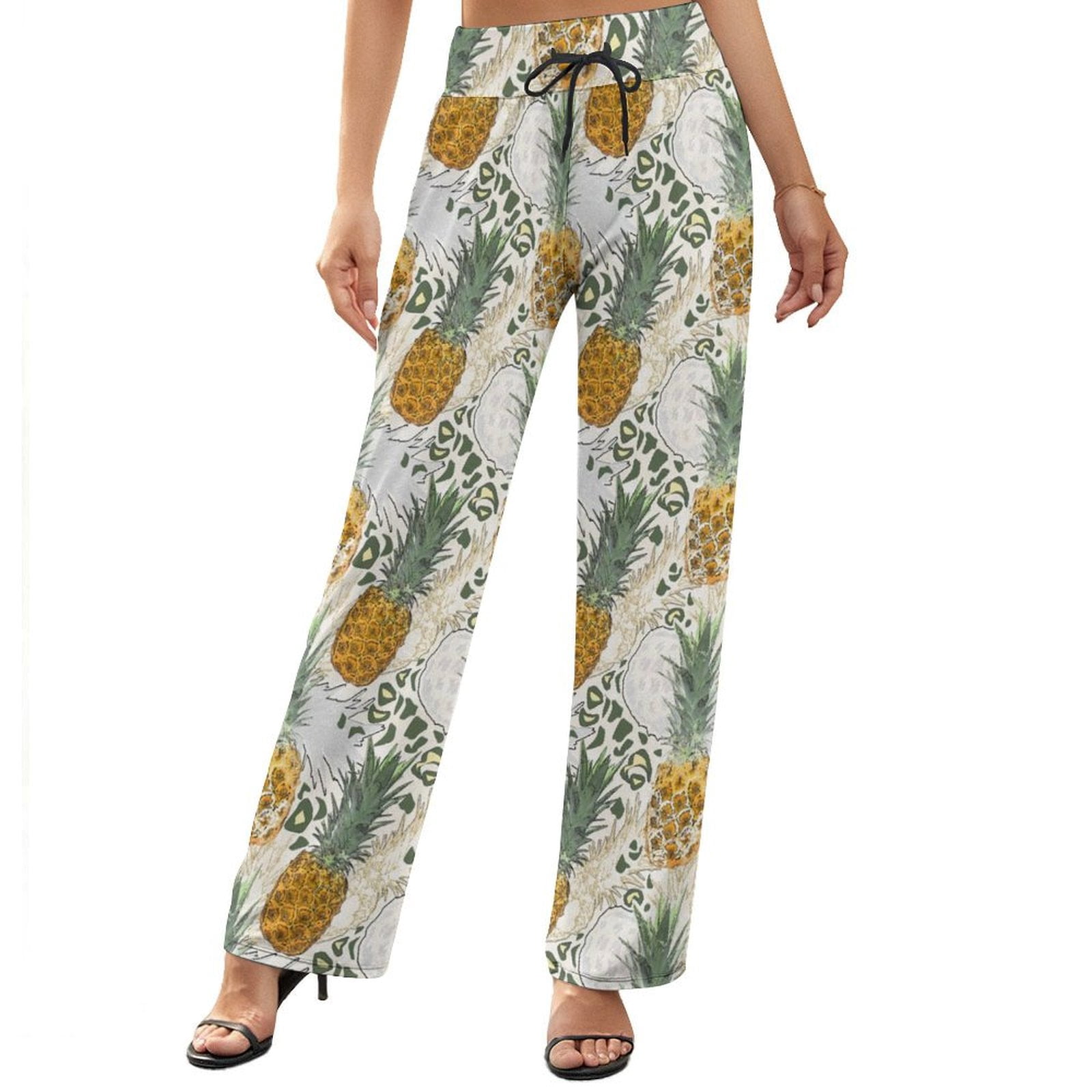 Wide Leg Pants Woman, Fruit Pineapples High Waist Knot Palazzo Pants ...