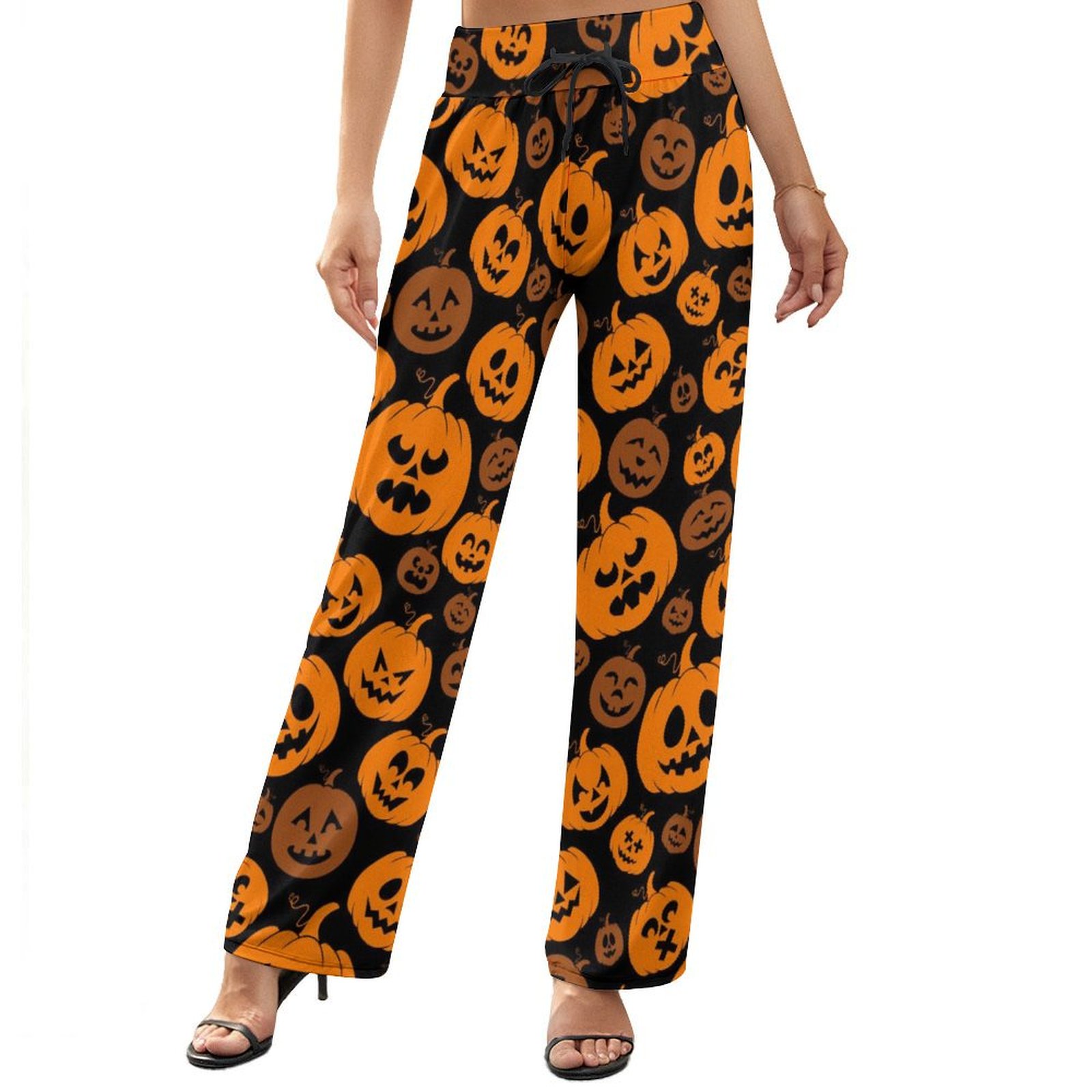 Wide Leg Pants Woman - Fun Halloween Pumpkins Loose High Waisted ...