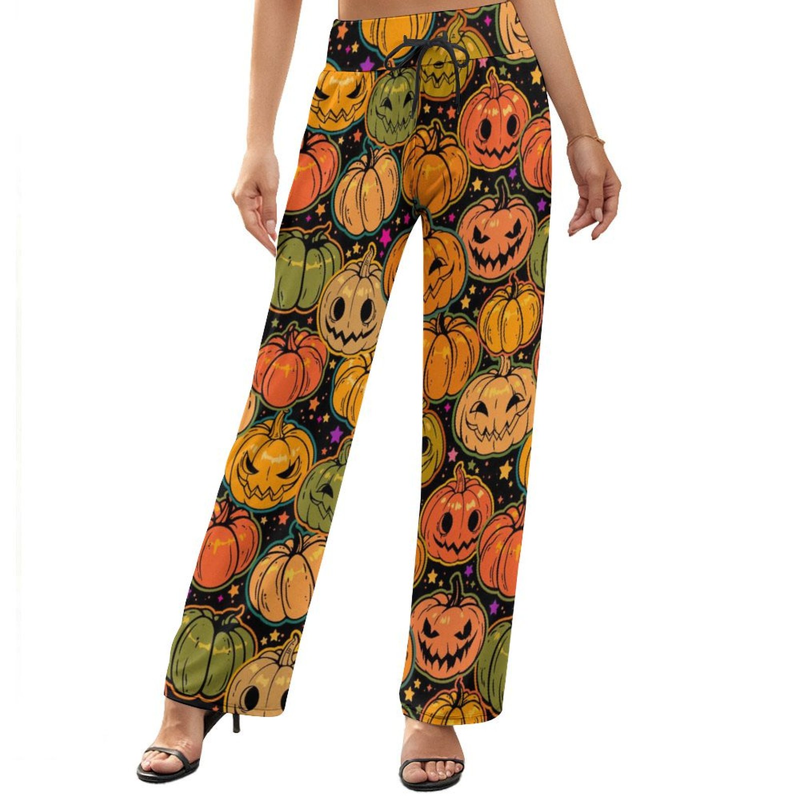 Wide Leg Pants Woman - Funny Halloween Pumpkin Loose High Waisted ...
