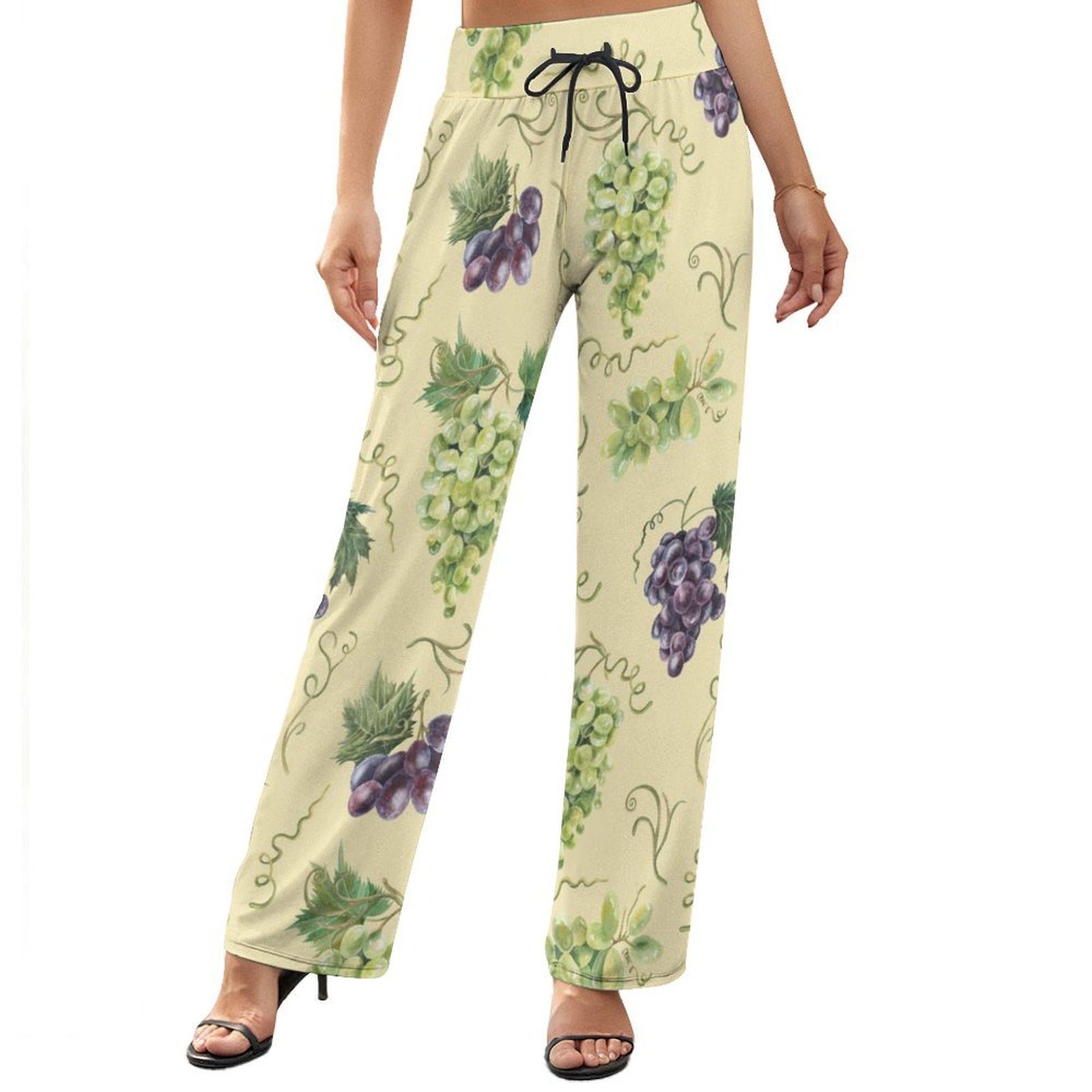 Wide Leg Pants Woman - Green And Purple Grapes Loose High Waisted ...